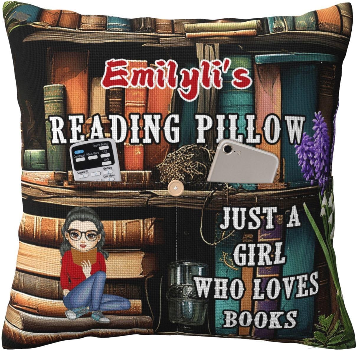 Amazon.com: Personalized Book Reading Pocket Pillow Cover, Just A Girl ...