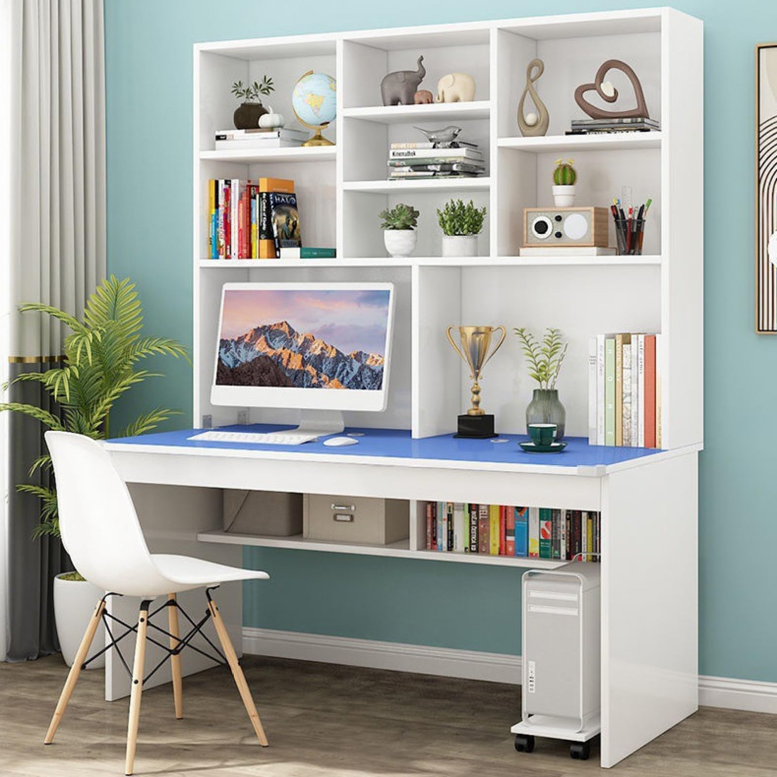 Amazon.com: PAUANI Combined Desk Bookcase - Computer Desk with ...