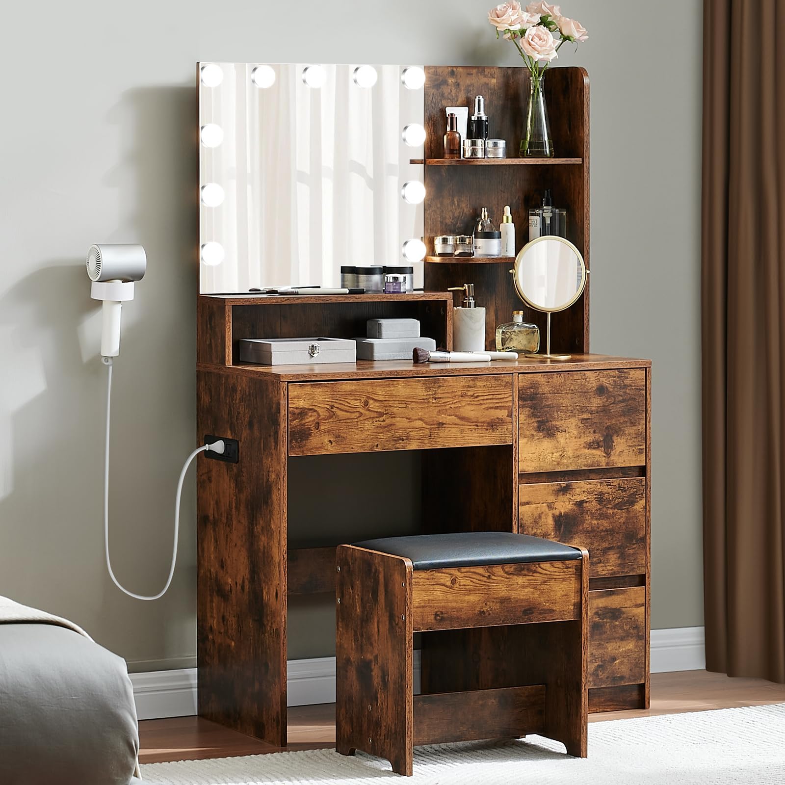 Amazon.com: LIKIMIO Small Makeup Vanity Desk with Mirror and Lights ...