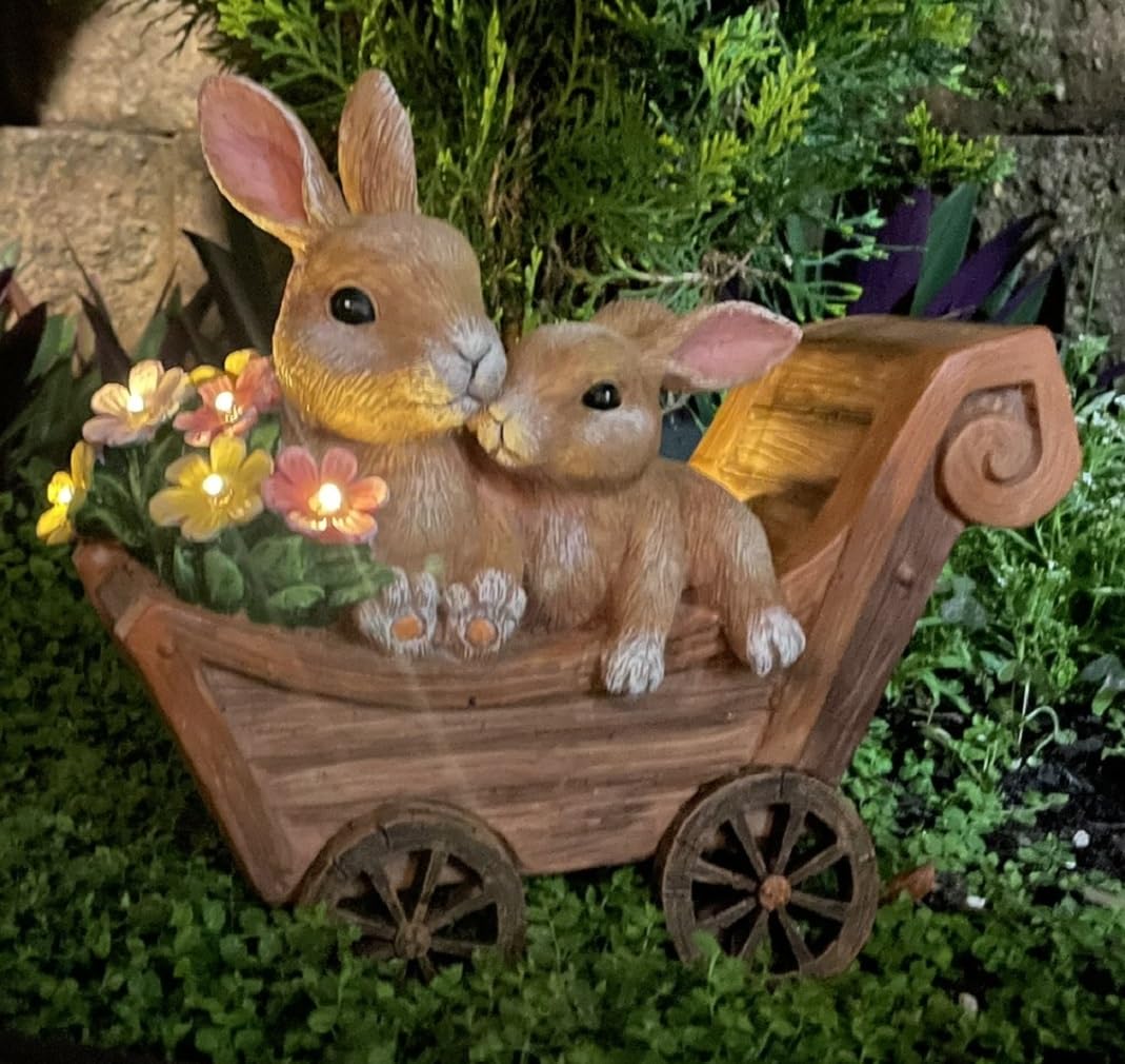 Amazon.com: PRETMANNS Bunny Solar Garden Statues, Rabbit Decor & Yard ...