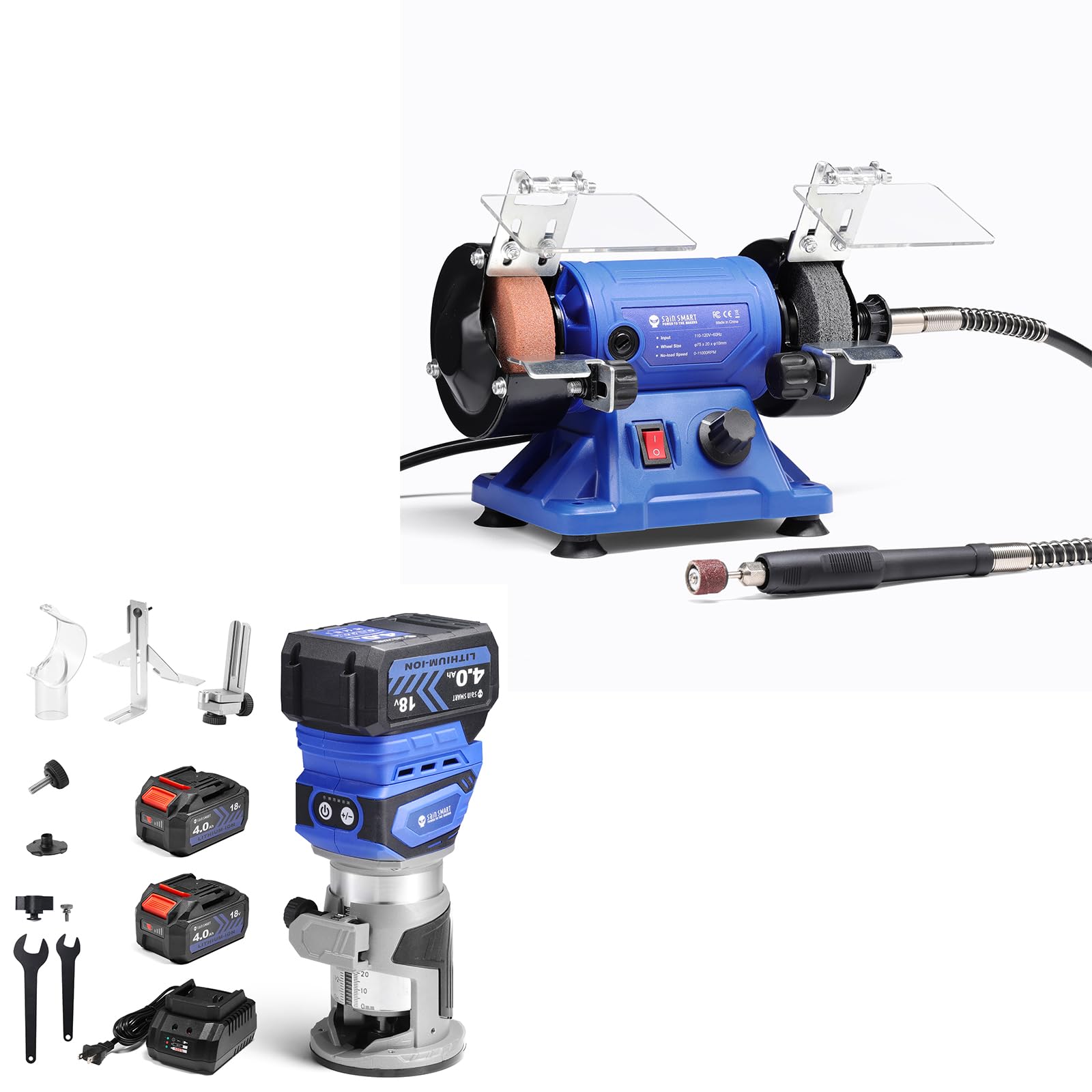 SainSmart 3-inch Bench Grinder and Rotary Tool 2-in-1 Kit + Cordless ...