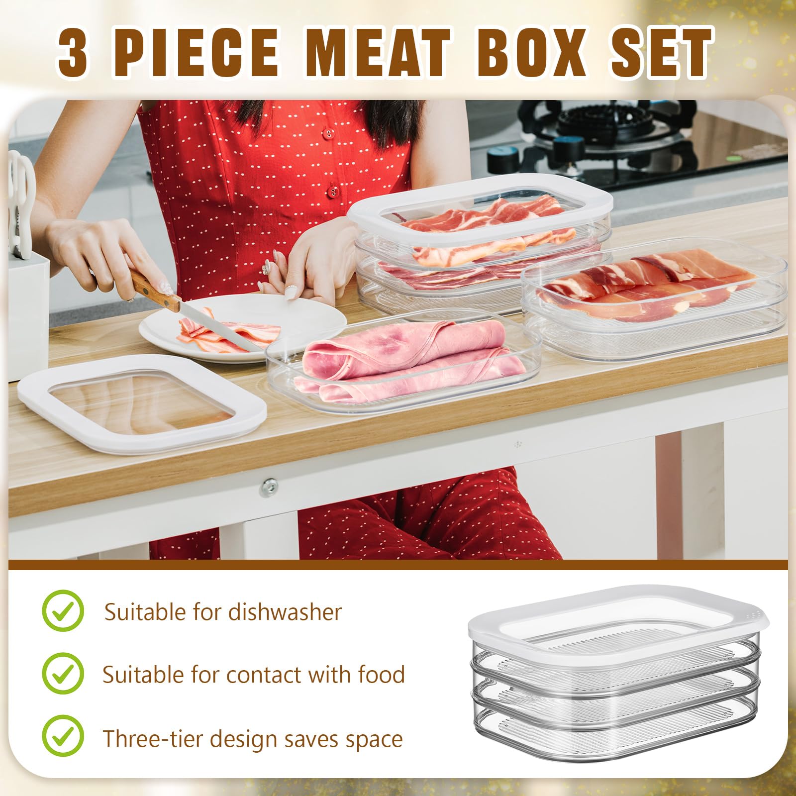 Snapklik.com : Tioncy 2 Pcs Deli Meat Container For Fridge Bacon ...