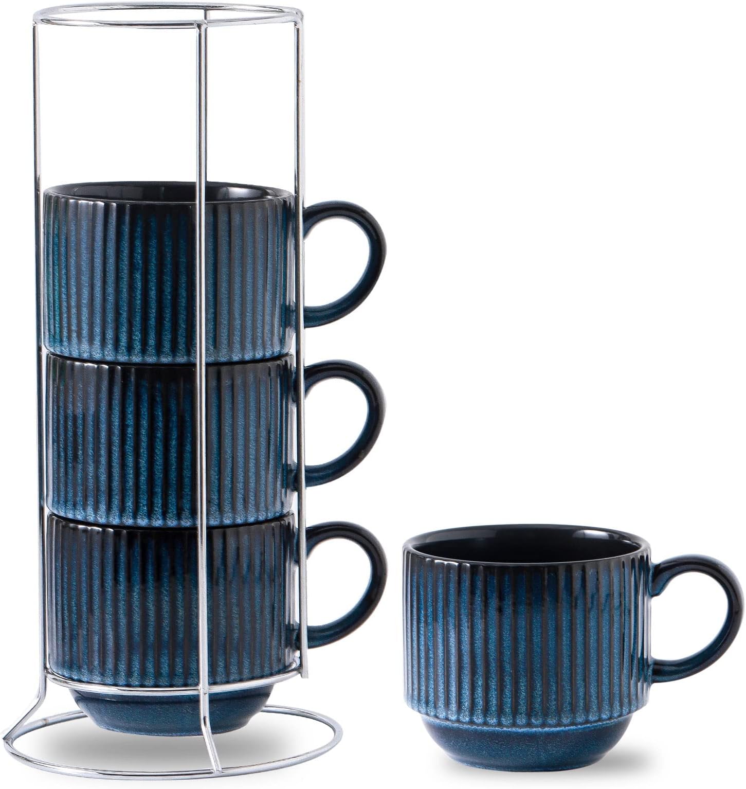 Amazon.com: Home Basics Embossed Obelisk 4 Piece Stackable Mug Set with ...