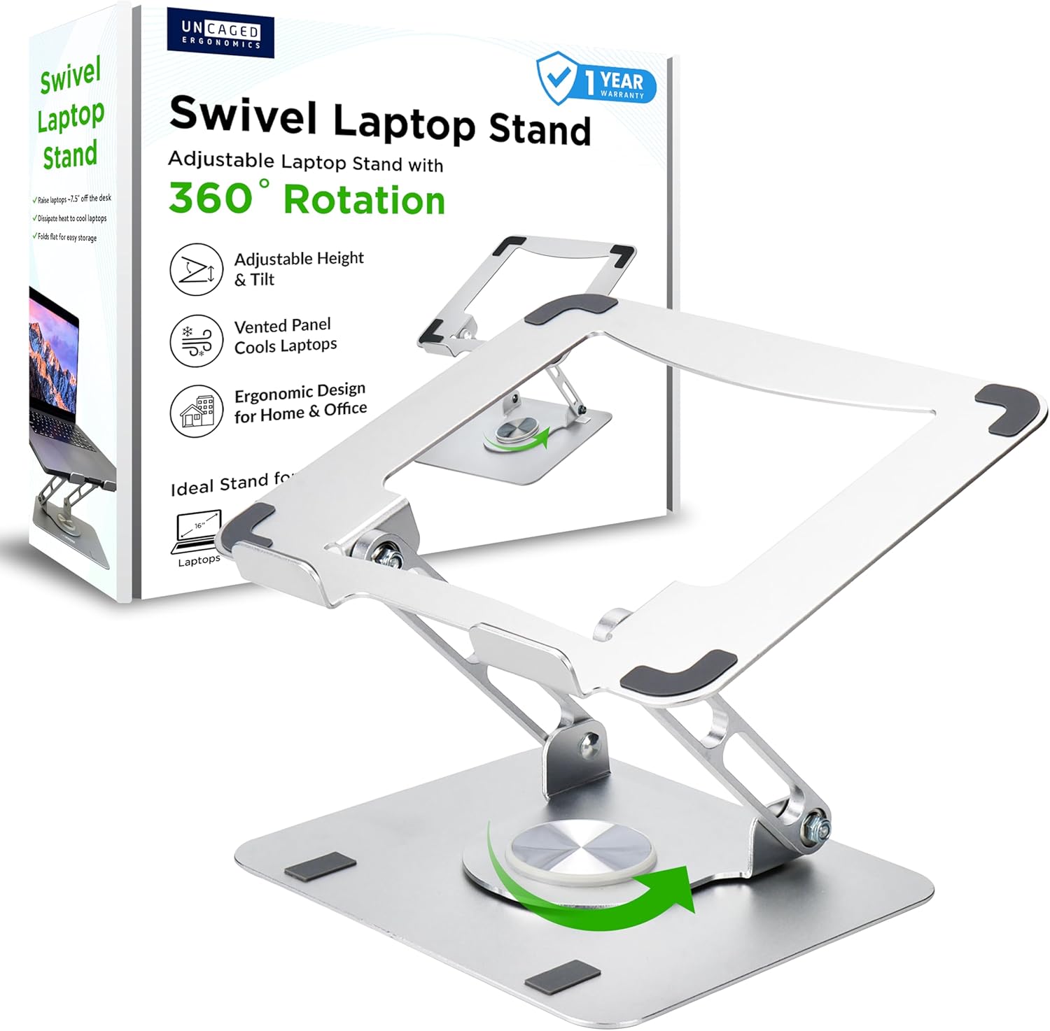 Uncaged Ergonomics Swivel Laptop Stand for Desk, Adjustable Computer ...