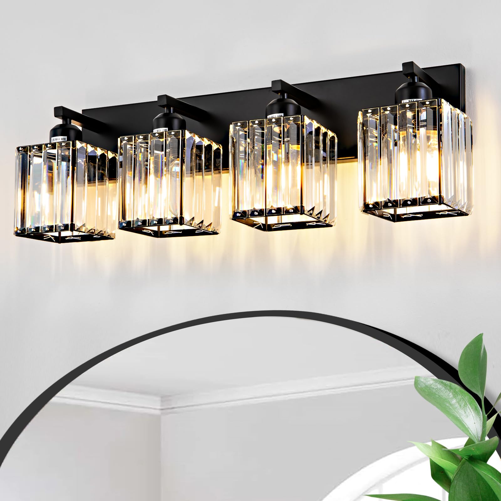 Aixialin Modern Crystal Bathroom Vanity Light 4-Lights Modern Black ...