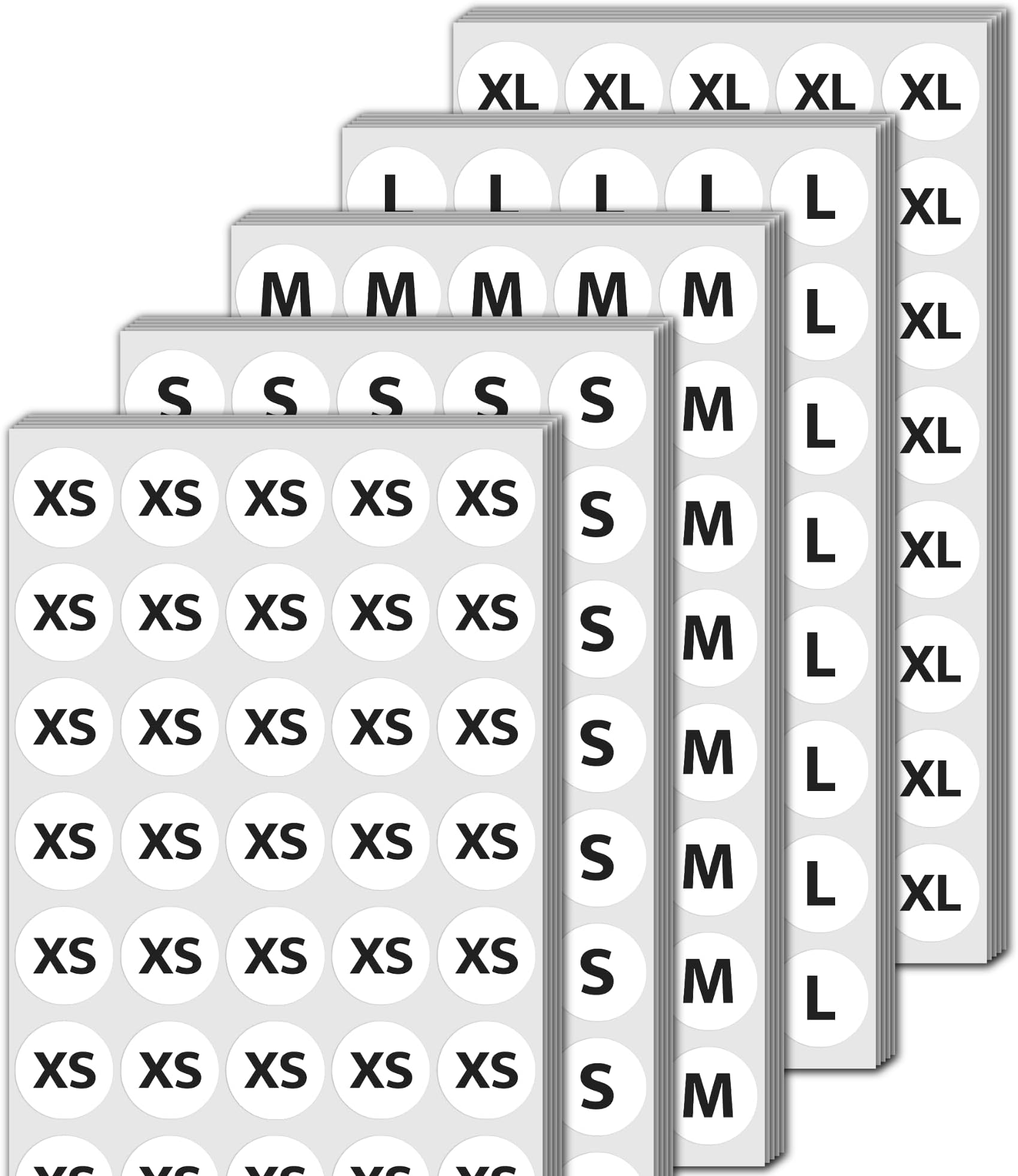 2cm Clothing Size Sticker Labels - 5 Sizes (XS, S, M, L, XL), Pack of ...