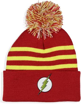 DC Comics The Flash Chrome Weld Jacquard Logo Cuff Pom Beanie Hat at ...