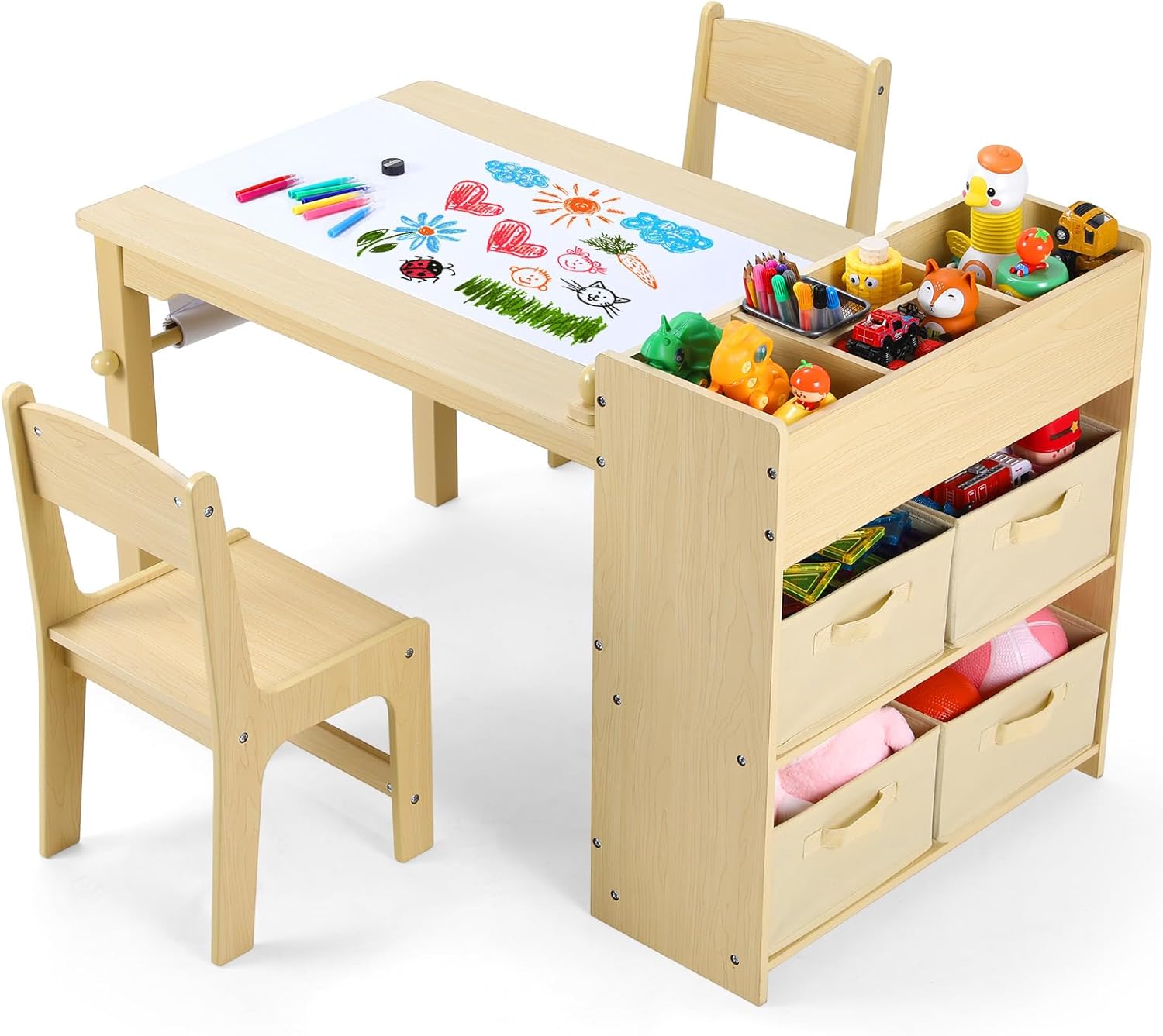 Amazon.com: Arlopu Kids Art Table and 2 Chairs, Toddler Craft Drawing ...