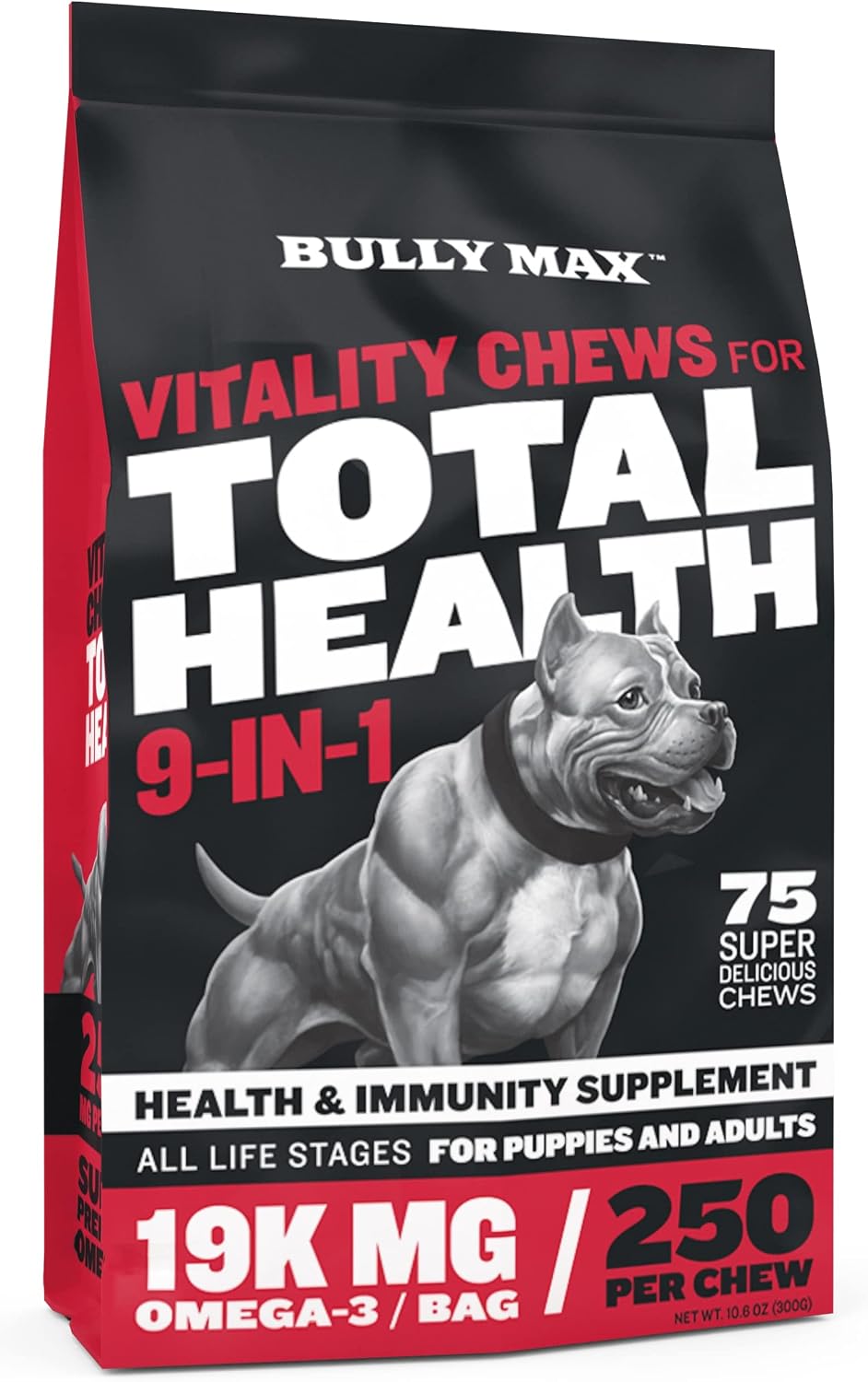 Bully Max Dog Vitamins with Omega 3 | Immunity and Muscle Builder Chews ...