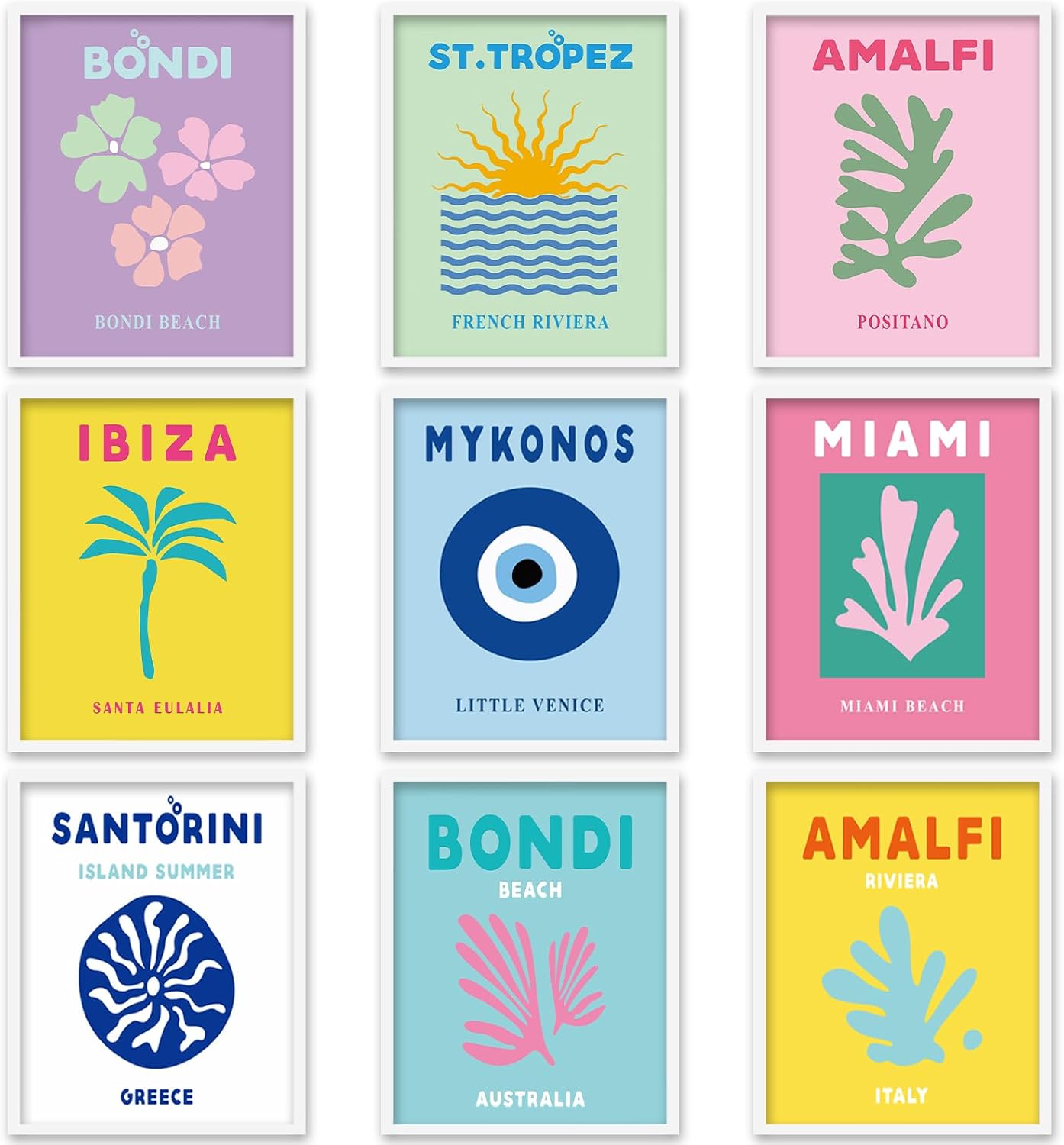 Amazon.com: Whaline 9Pcs Preppy Travel Canvas Wall Art Prints Abstract ...