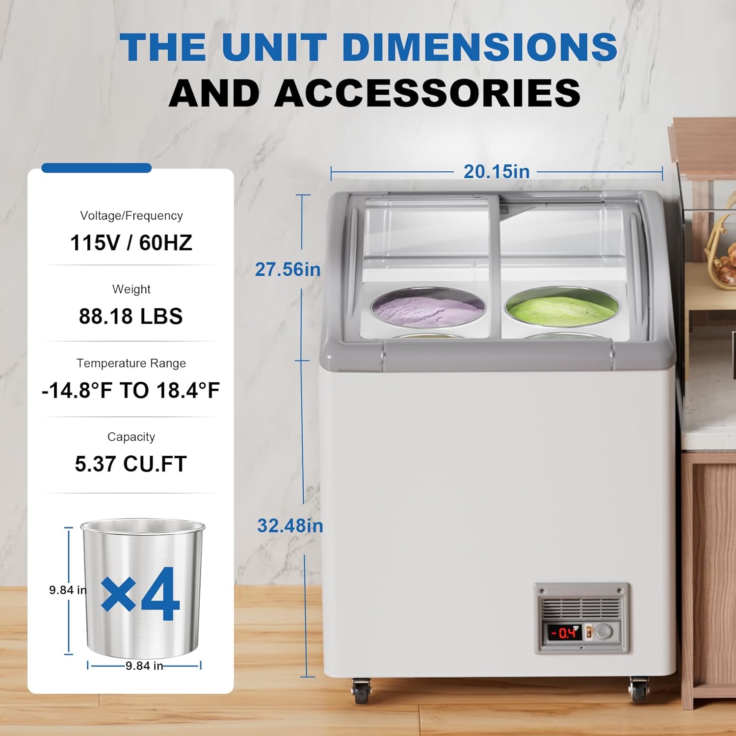 5.5 Cu.Ft Commercial Ice Cream Freezer 20 Inch Barbados | Ubuy