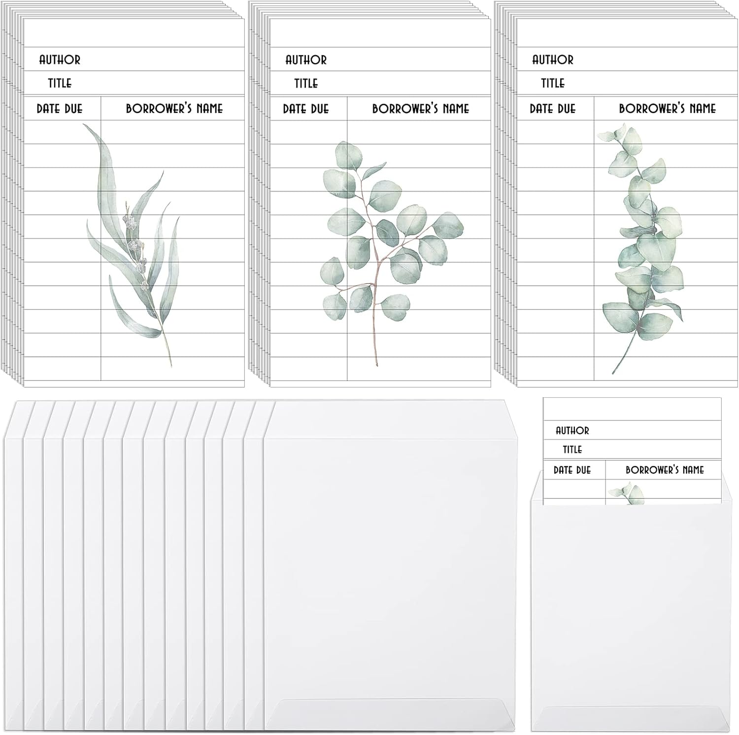 120 Set Library Book Pockets Library Book Checkout Cards Library Card ...