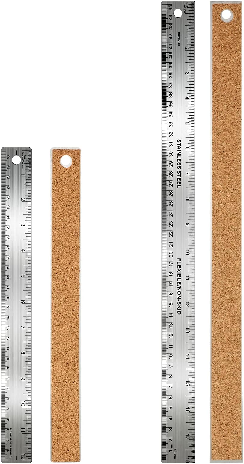 Amazon.com: 2 Pieces Metal Ruler Cork Backed Stainless Steel Rulers ...