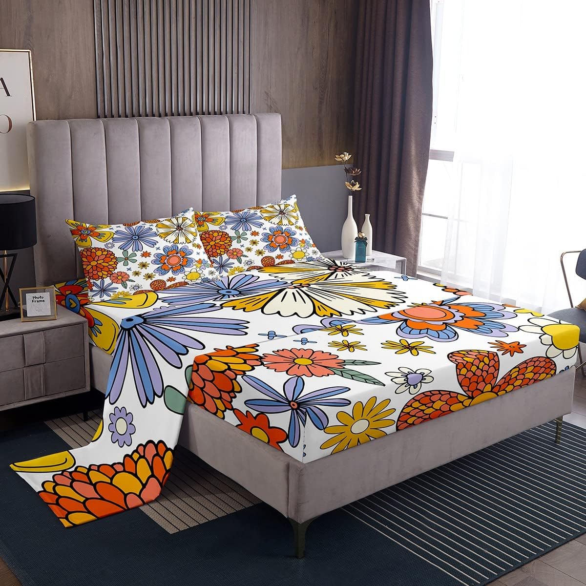 Amazon.com: Retro Floral Boho Sheets with Deep Pocket Fitted Sheet ...