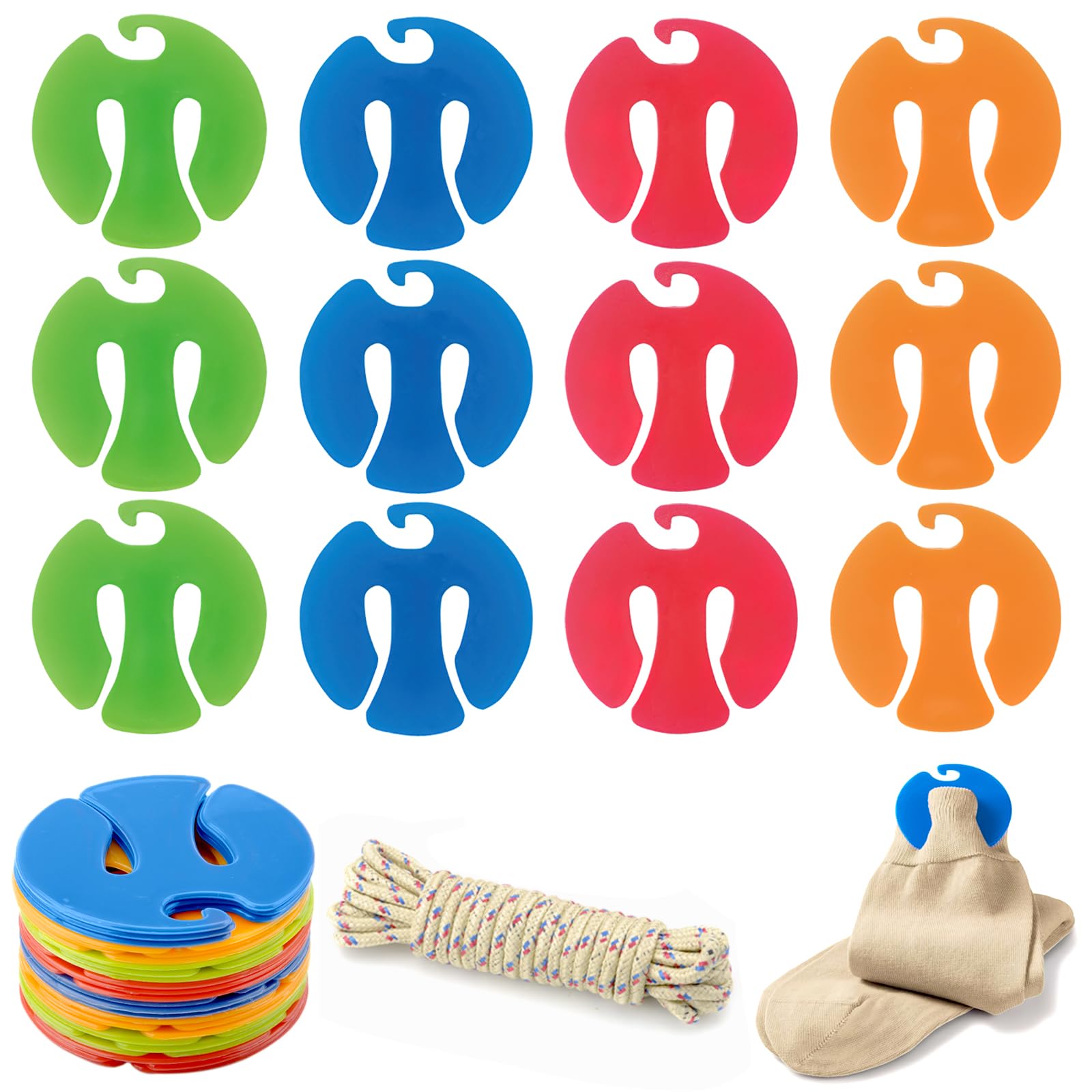 Buy 48 Pcs Sock Clips,Sock Holder with 5 m Rope,Colorful Laundry Clips ...