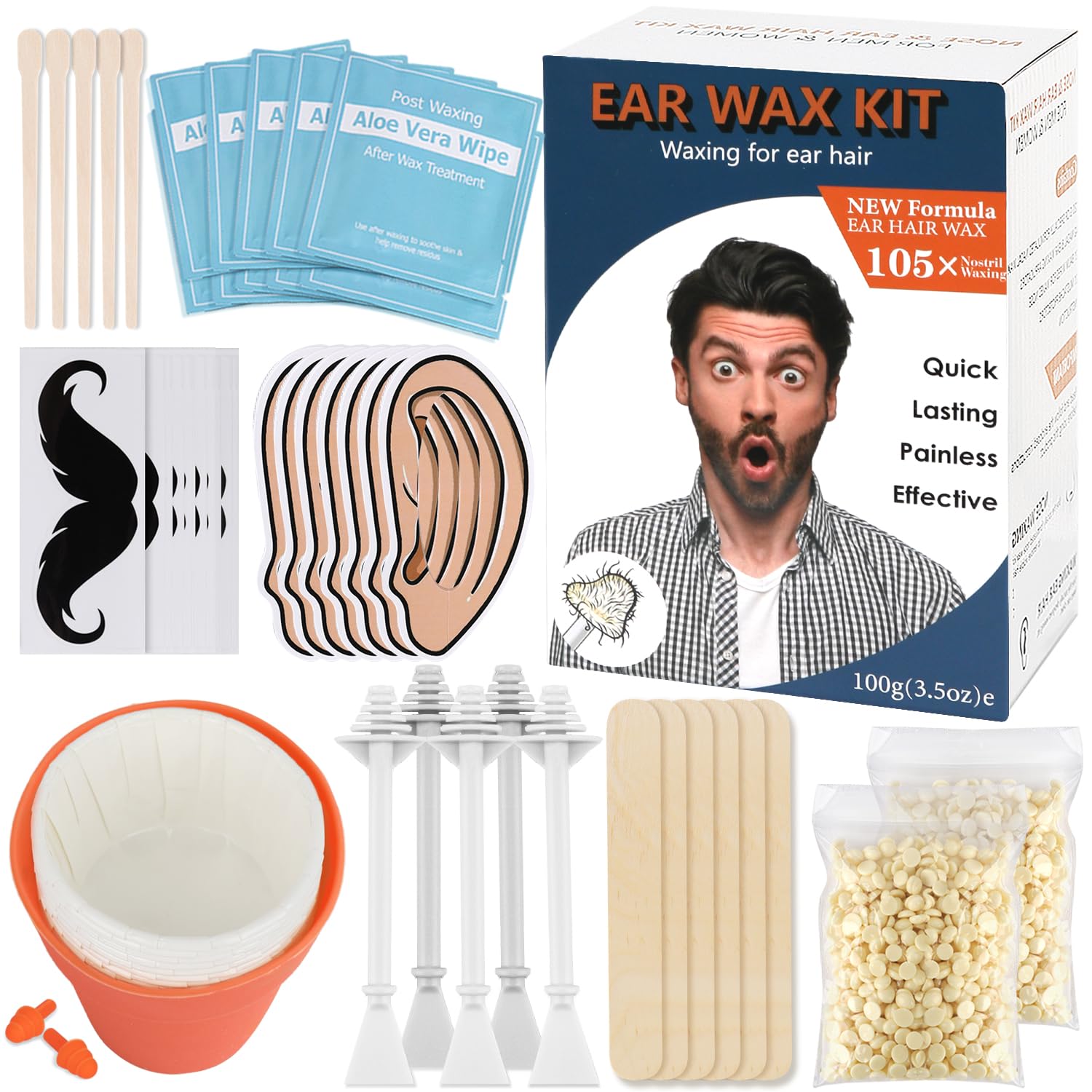 Amazon.com : Ear Wax Hair Removal Kit 100g Ear & Nose Hair Wax Kit with ...