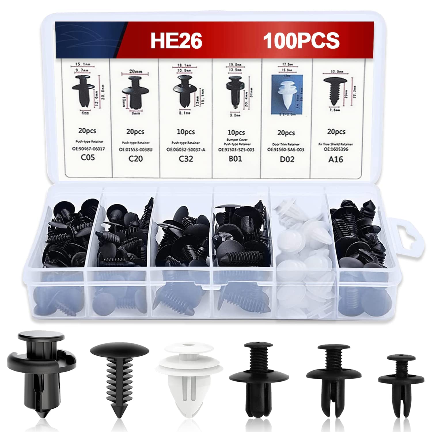 100Pcs Car Fixing Clips, 6 Types Car Body Trim Clips, Universal Auto ...