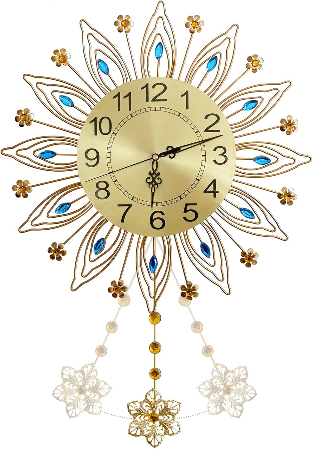 Amazon.com: Modern Wall Clock with Pendulum Decor,Metal Sunflower ...