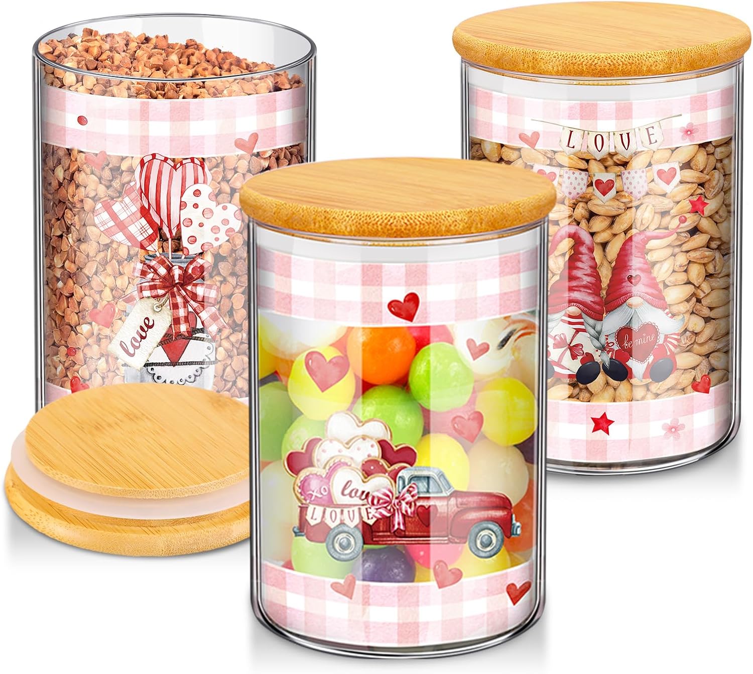 Amazon.com: FoldTier 3 Pack Valentine's Day Glass Storage Jars with ...