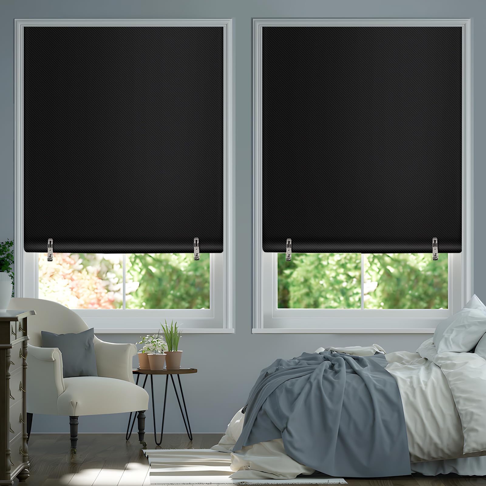 Amazon.com: 2Pack Black Out Roller Shades Portable Blackout Blinds No ...