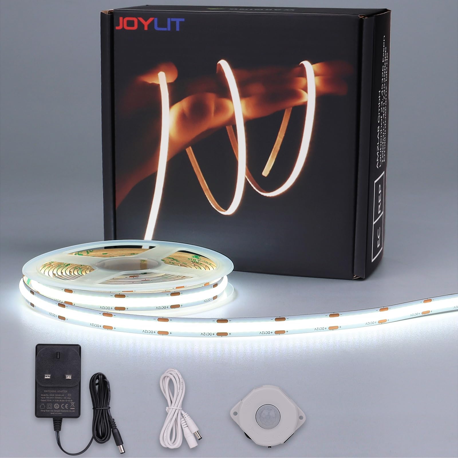 JOYLIT Motion Sensor COB LED Strip Light 5 Meters, CRI 92+ 6000K Cool ...