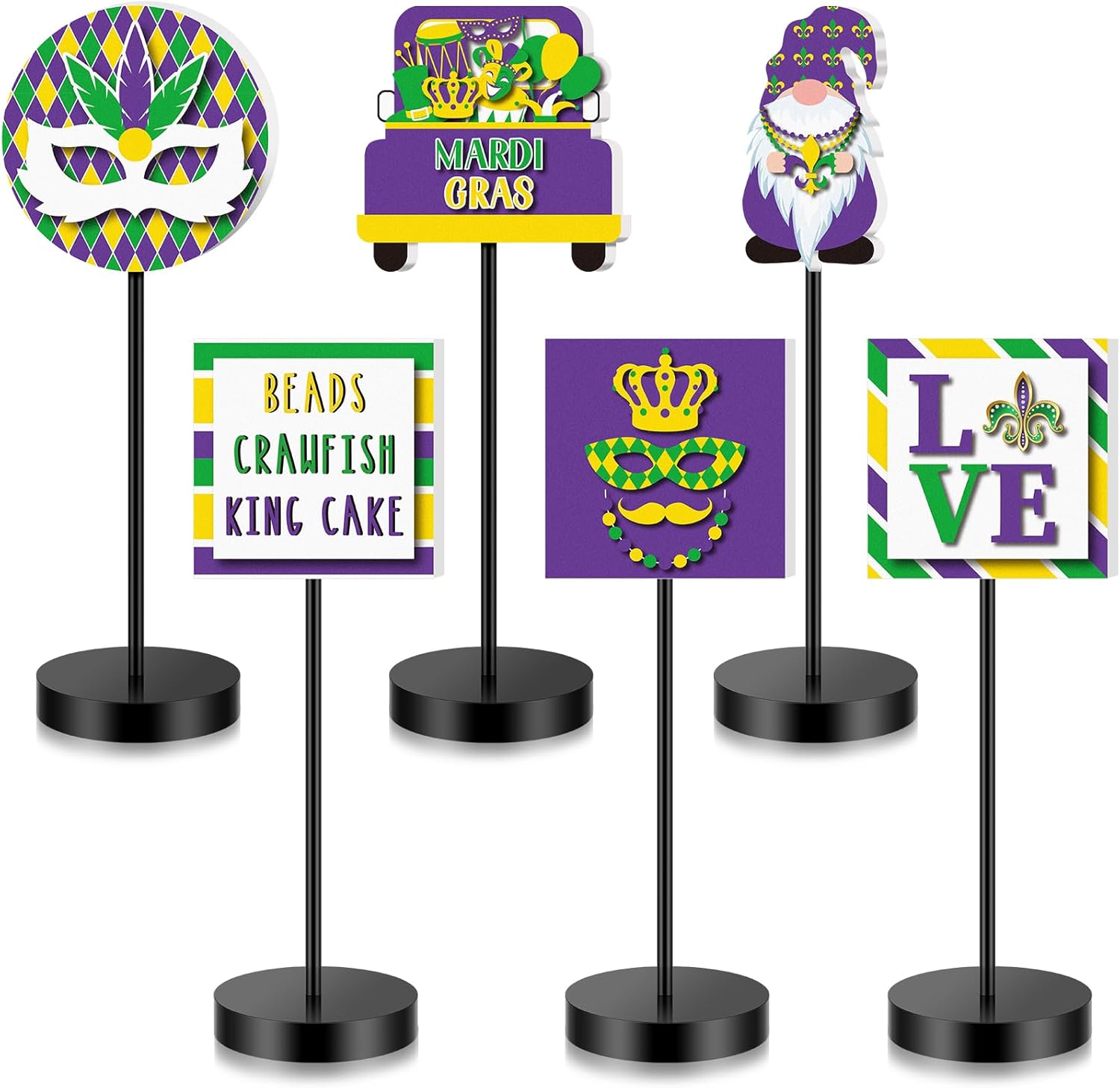 Amazon.com: Wenqik 6 Pcs Mardi Gras Wooden Sign Set Truck Mask Gnome ...