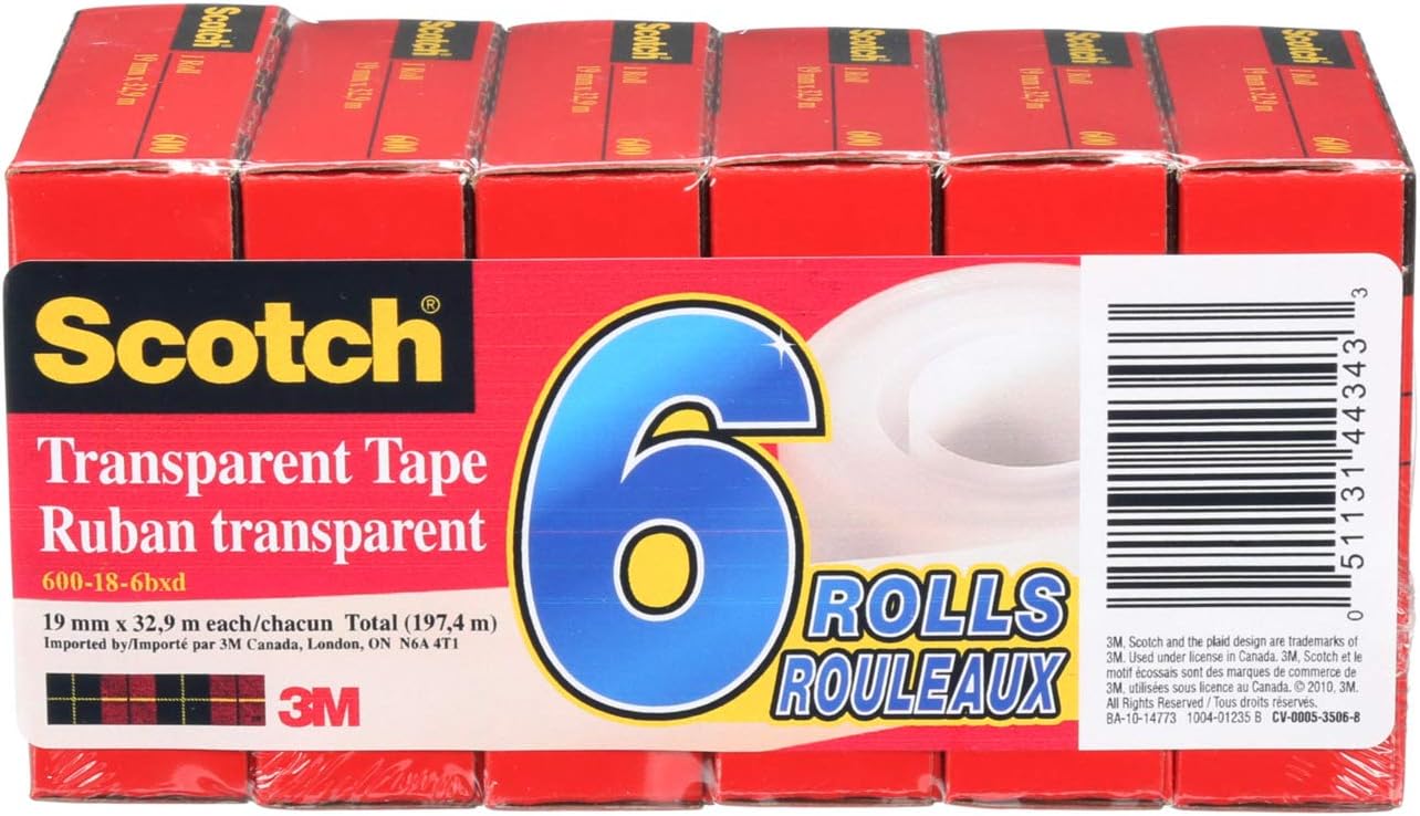 Scotch Tape Transparent Tape, 19mm Wide X 32.9M, 6 Rolls : Amazon.ca ...