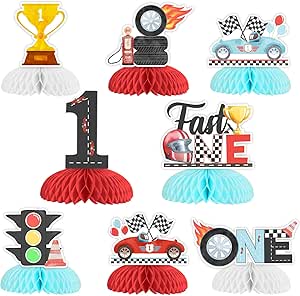 Fast One Birthday Decorations for Boys 8pcs Race Car 1st Birthday ...