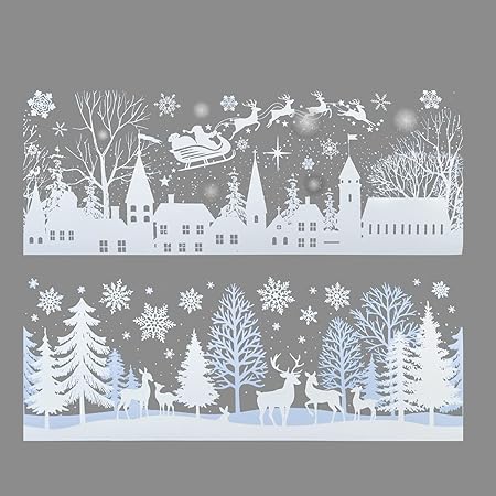 Davies Products Ltd 2 Long Snow Village Scene Window Decal Sticker ...