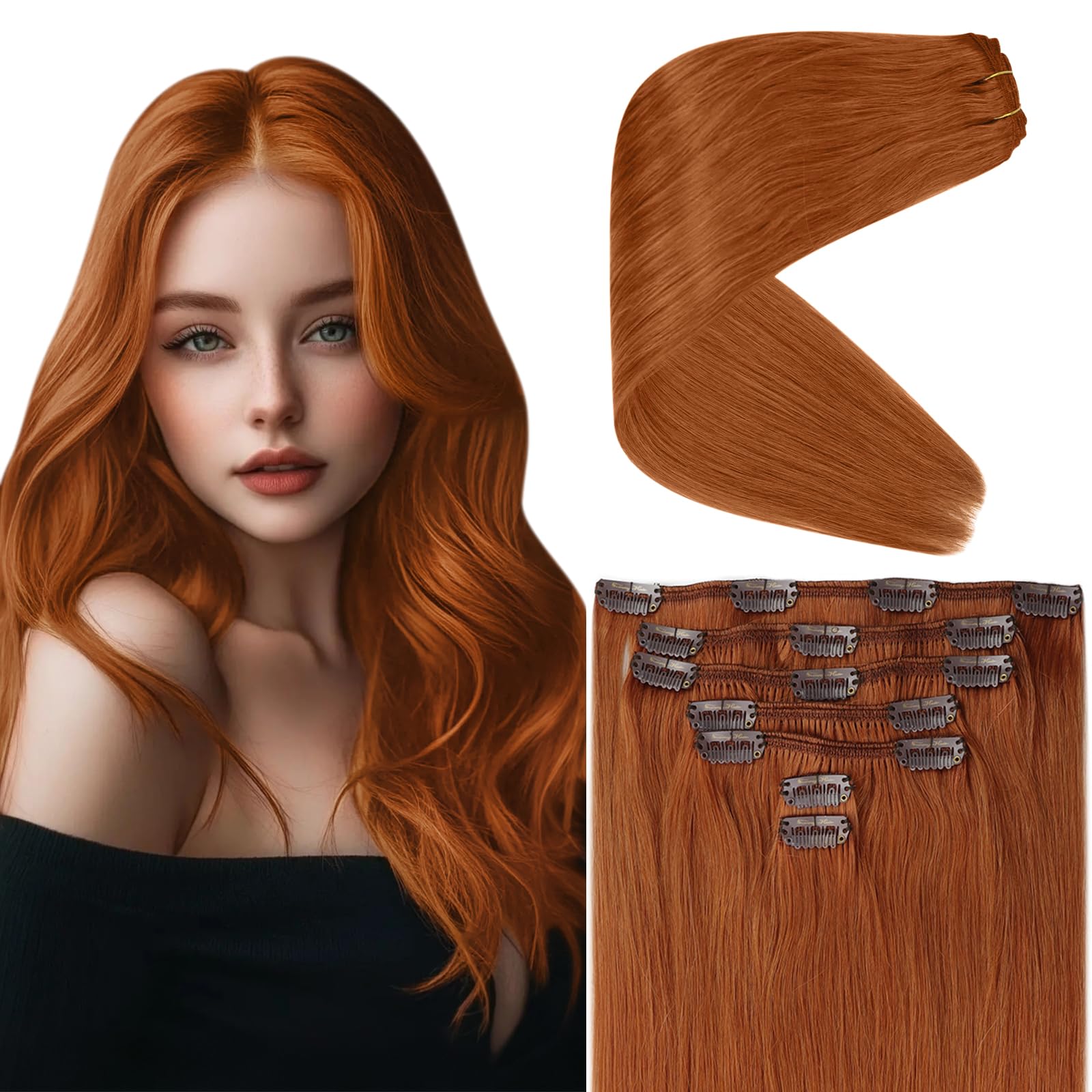 Amazon.com : Sunny Copper Clip in Hair Extensions Real Human Hair ...