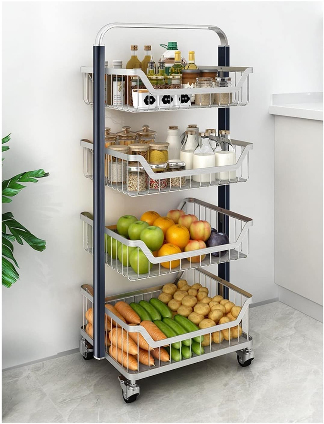 Amazon.com: Kitchen Storage Cart 4-Tier Kitchen Vegetable Rack Floor-to ...