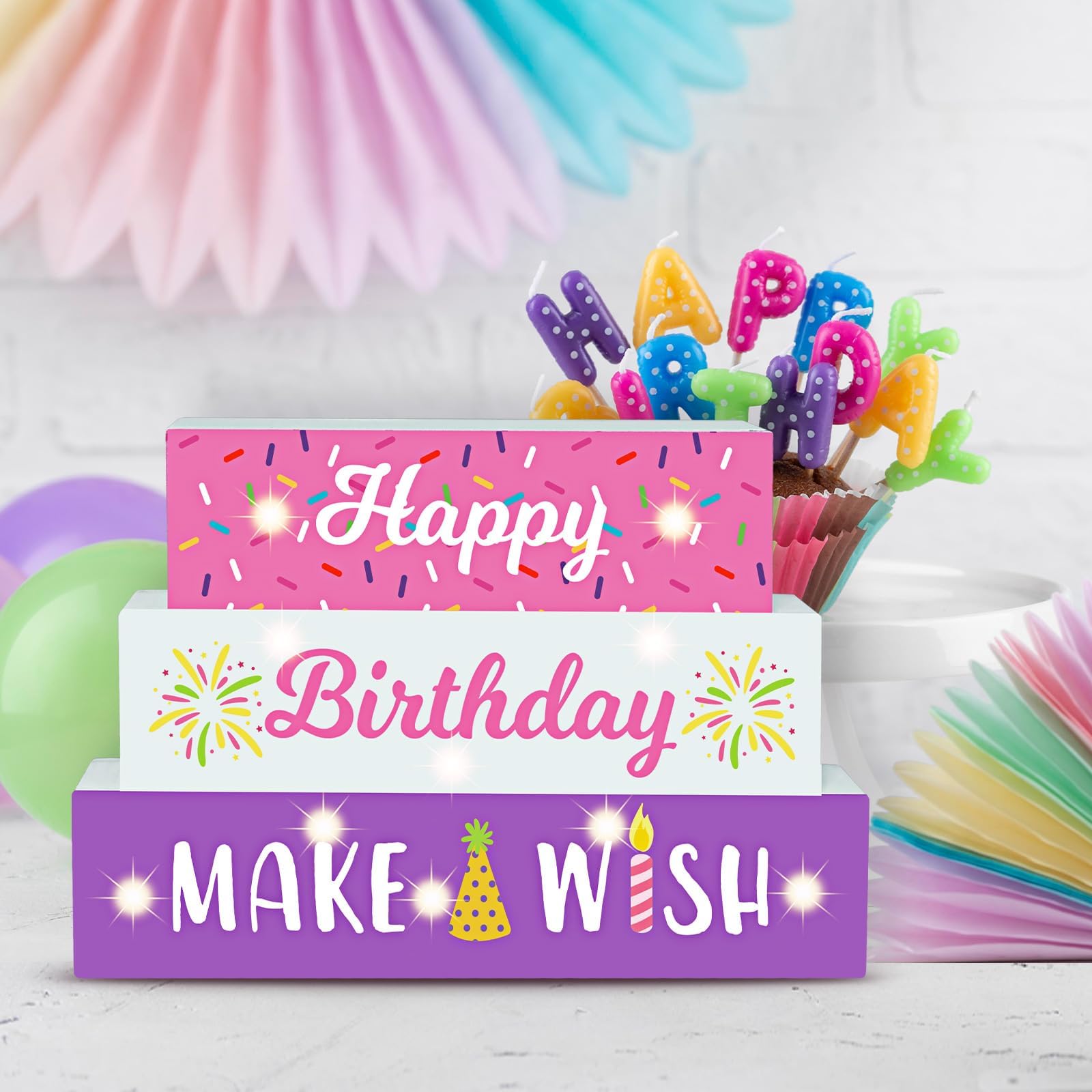 Amazon.com: Happy Birthday LED Wooden Sign,Birthday Table Decorations 5 ...