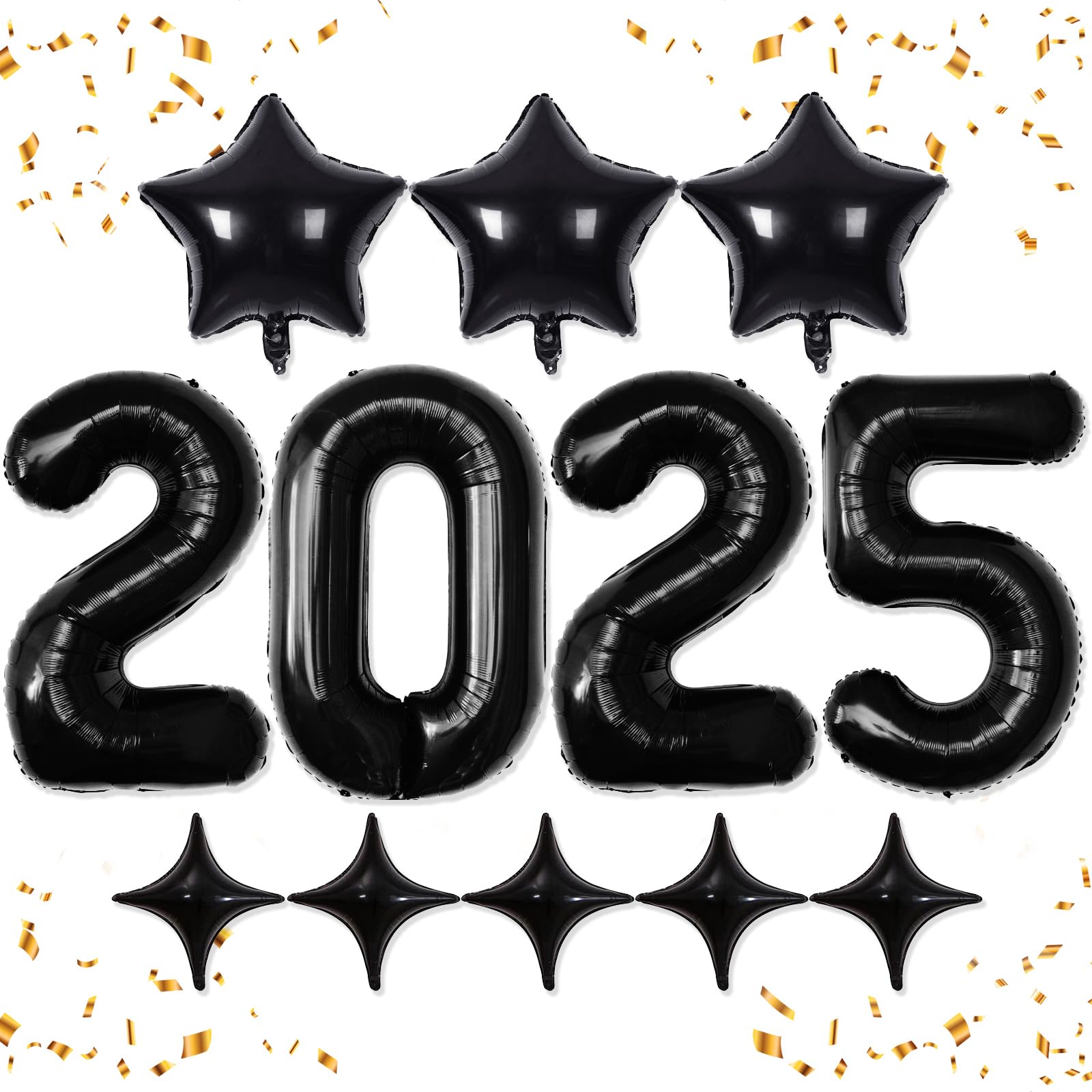 Snapklik.com : Black 2025 Balloon Numbers, Happy New Year Balloons ...