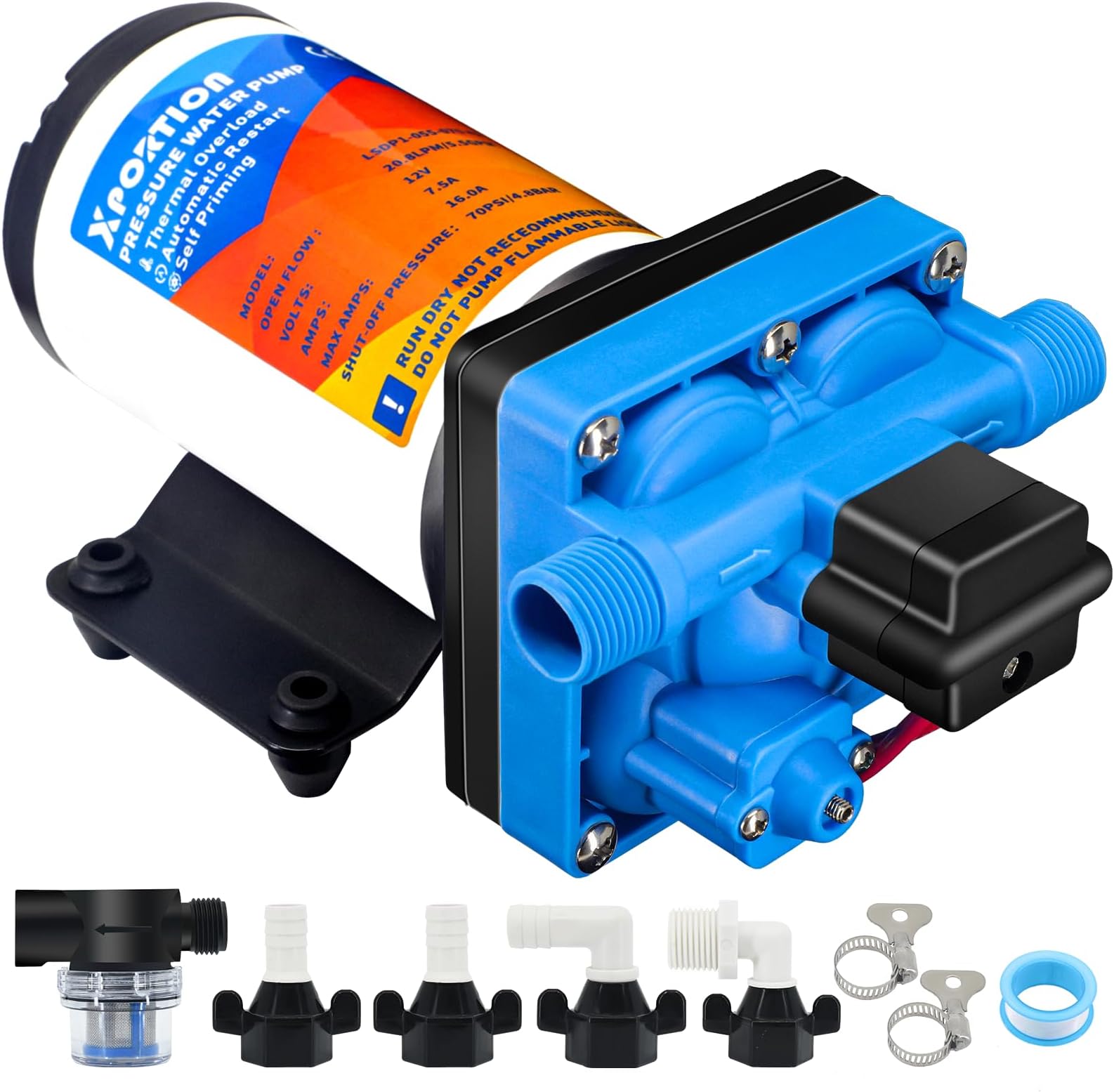 Amazon.com: 12V Water Pump, 7.0GPM RV Water Pump, 60PSI Diaphragm Pump ...