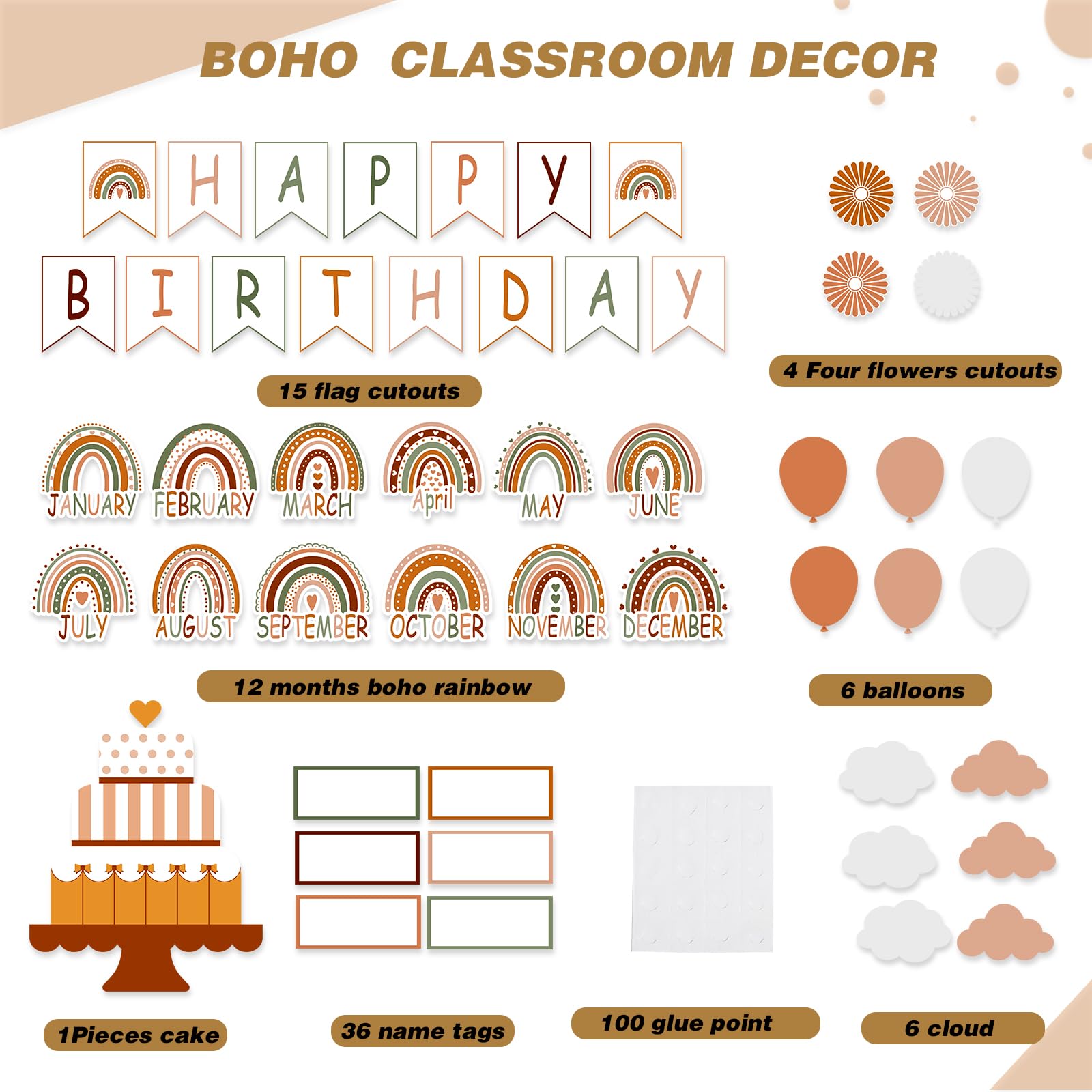 Snapklik.com : Nezyo 80 Pcs Boho Happy Birthday Bulletin Board Set ...