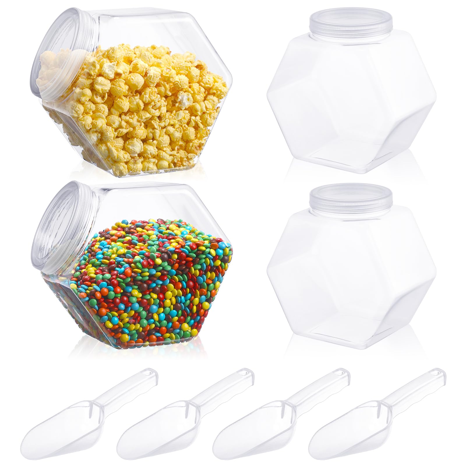 Amazon.com: 4 Pcs 122 oz Plastic Candy Jar with Lids and Scoops Hexagon ...