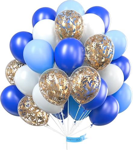 PartyWoo - Globos azules, dorados de confeti y blancos de 12 pulgadas ...