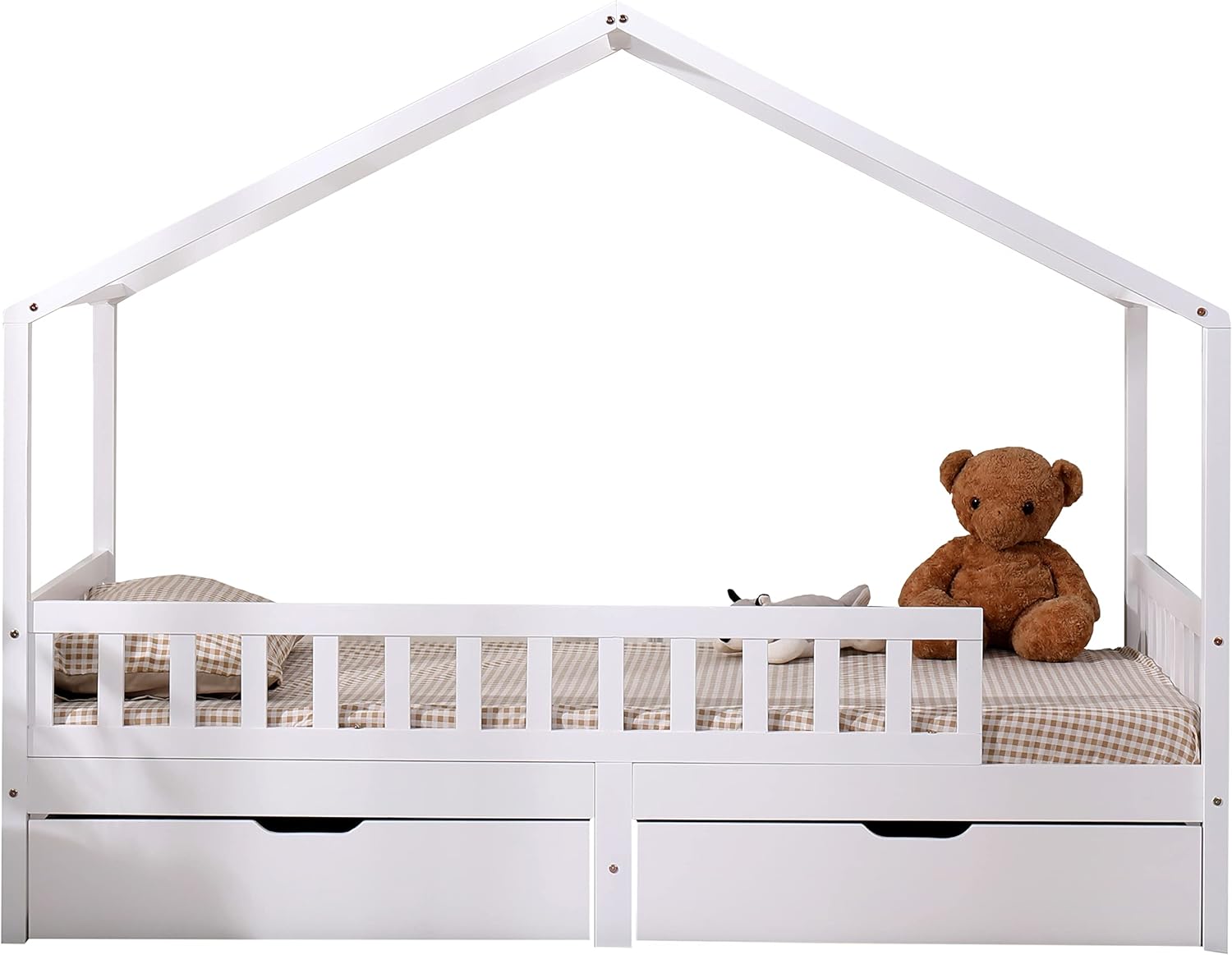 DONEWELL Kids Single Bed Frame - White House-Shaped Bed with Underbed ...