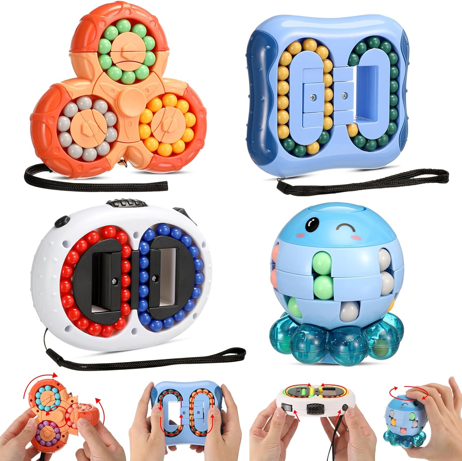 Amazon.com: 4 Pcs Rotating Bean Toys Set, Spinner Toys 2 in 1 Learning ...