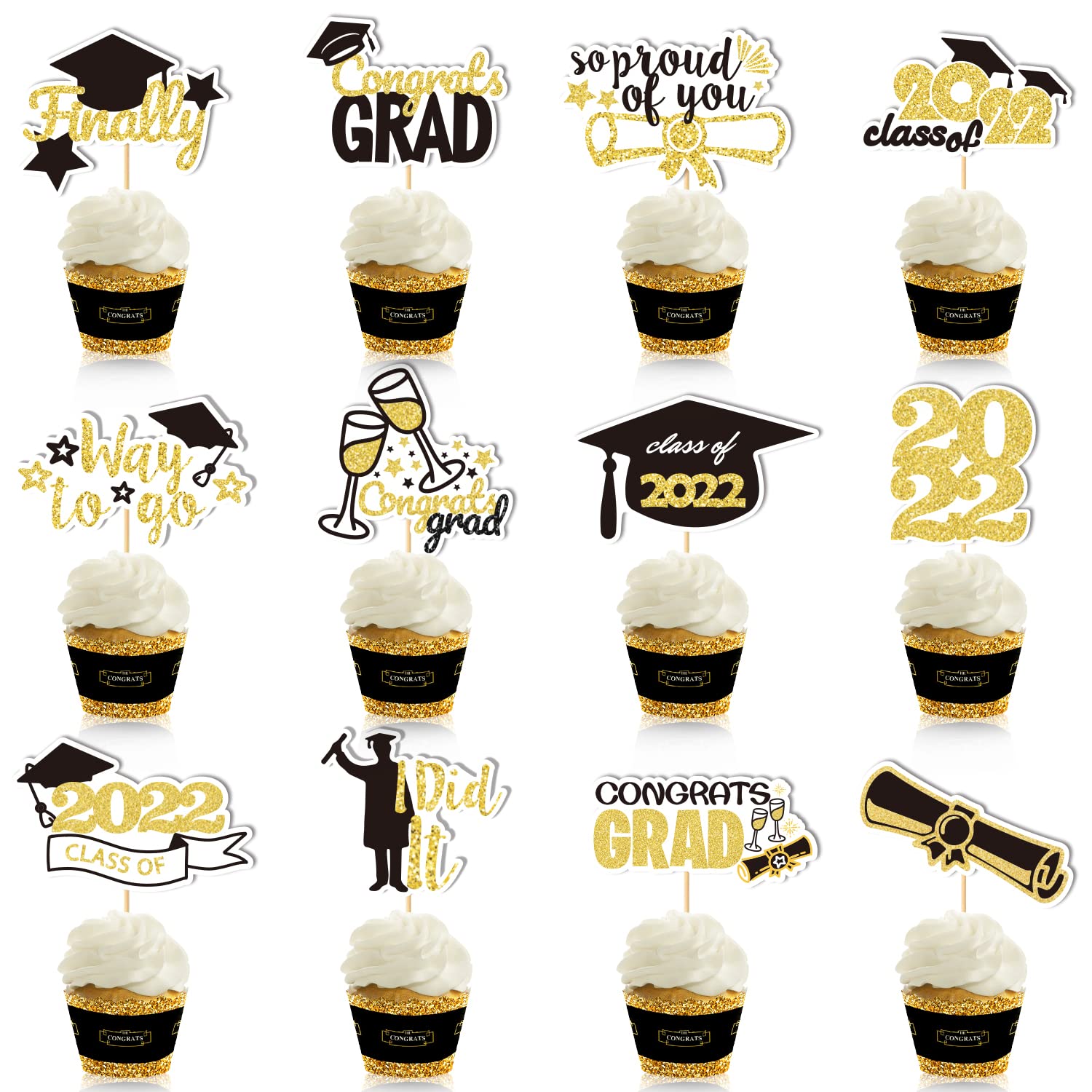 Buy 24PCS Graduation Themed Cupcake Toppers - Class of 2023 Graduation ...