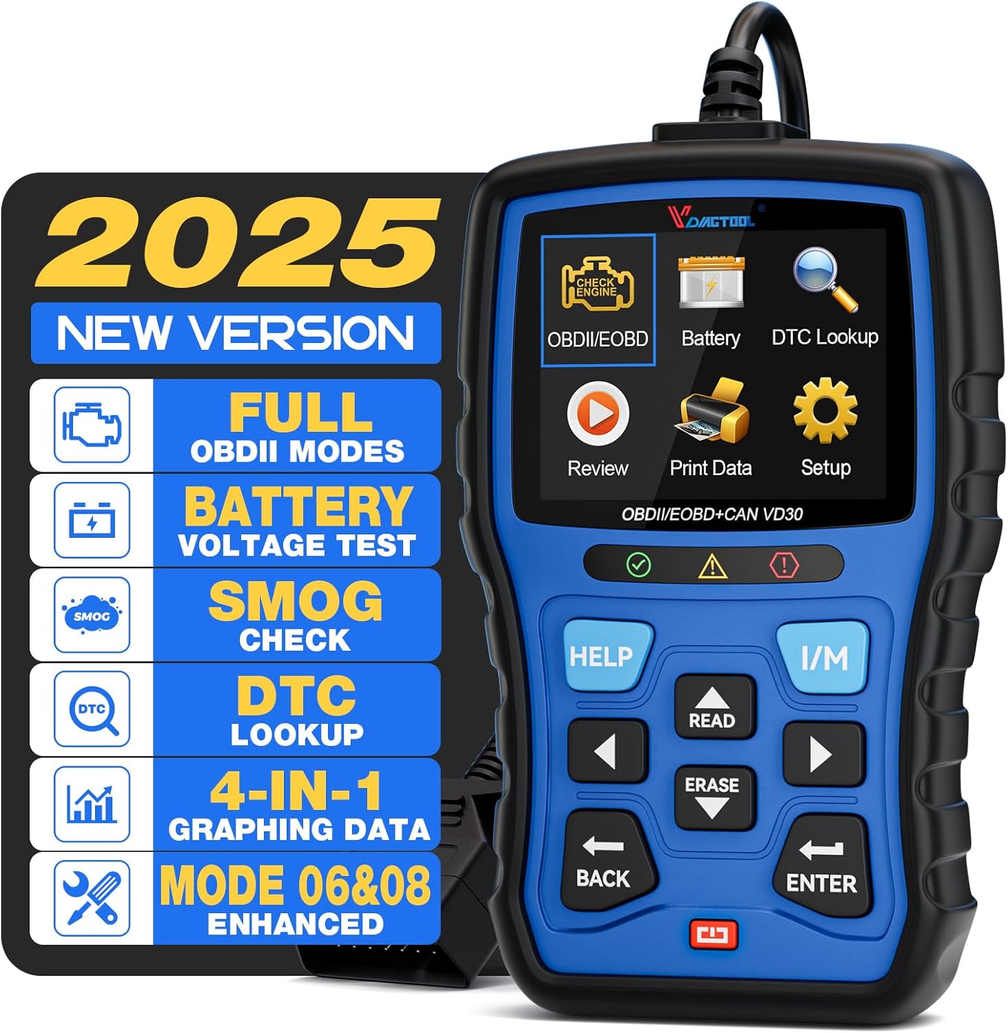 Amazon.com: VDIAGTOOL VD30 Enhanced OBD2 Scanner, Car Code Reader ...
