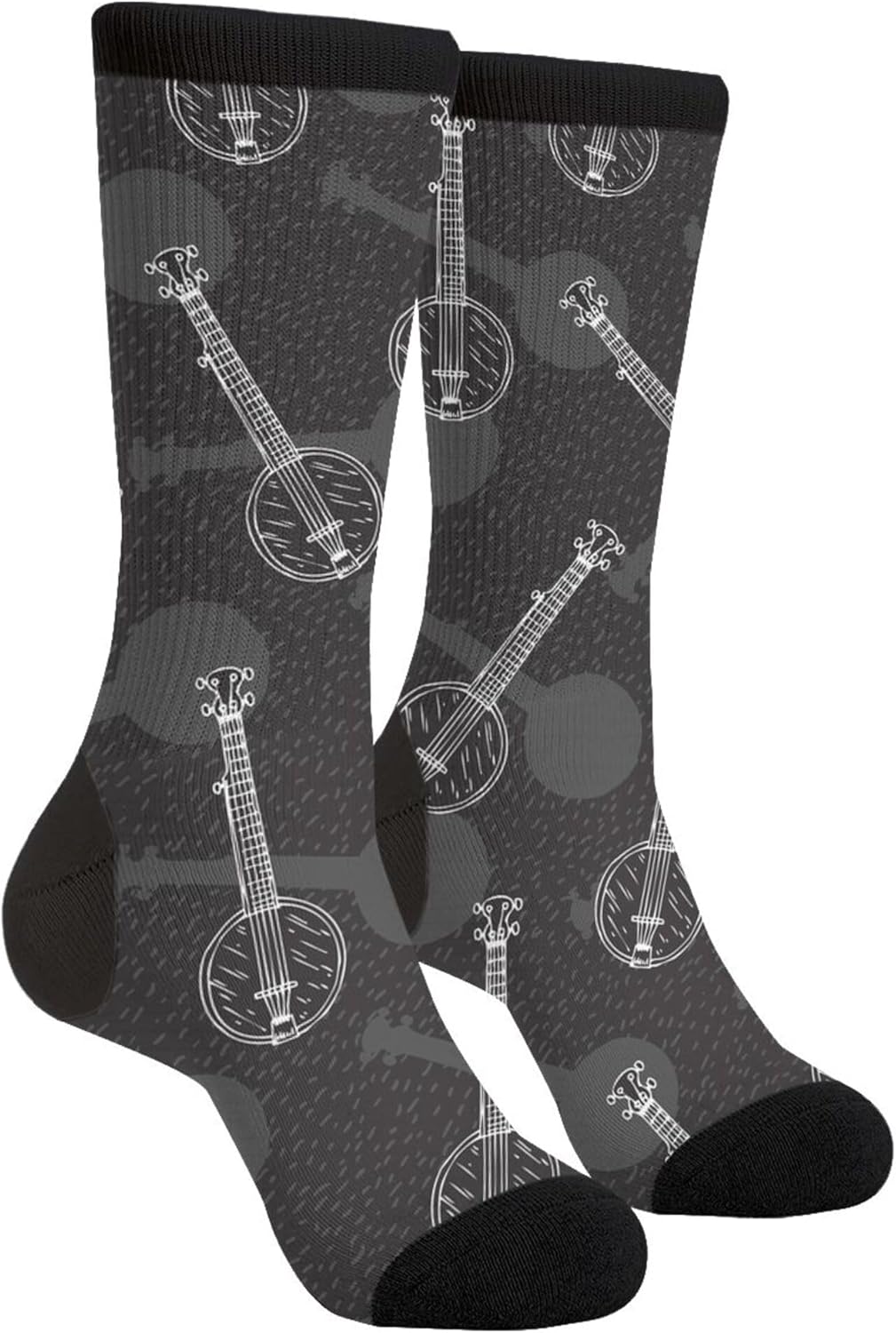 Amazon.com: Vintage Black White Banjos Crew Socks Fun Novelty Socks ...