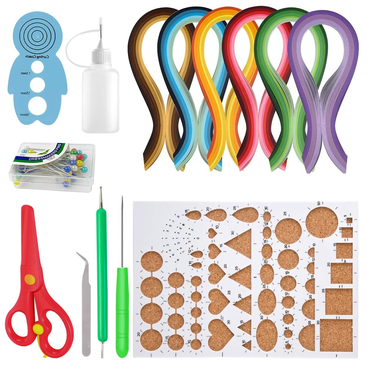 HASTHIP Paper Quilling Kit - 30 Colors Strips, Tool Set, Template Board ...