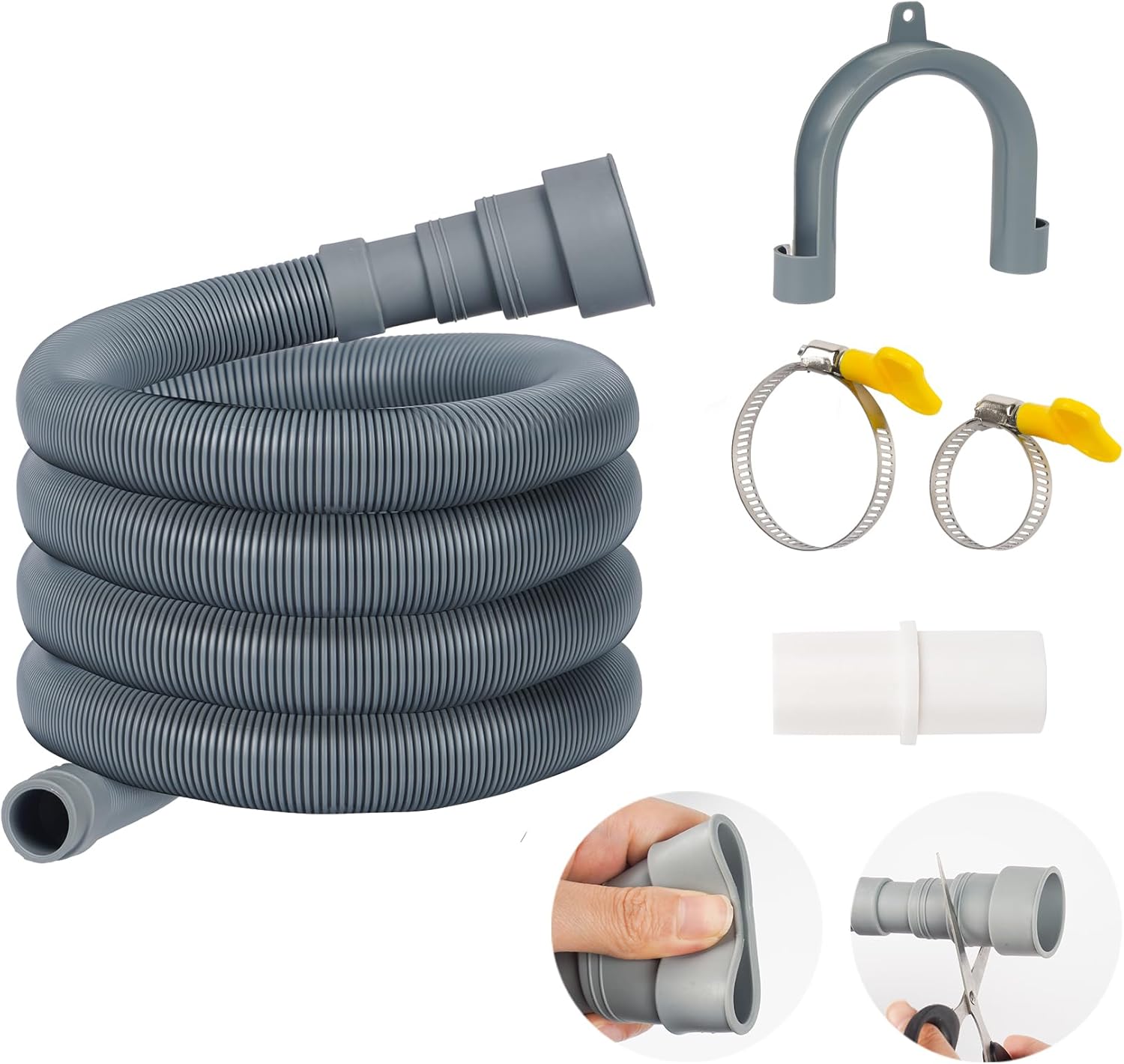 ilauke Washing Machine Waste Pipe Extension Kit, Cuttable 2.5M Drain ...