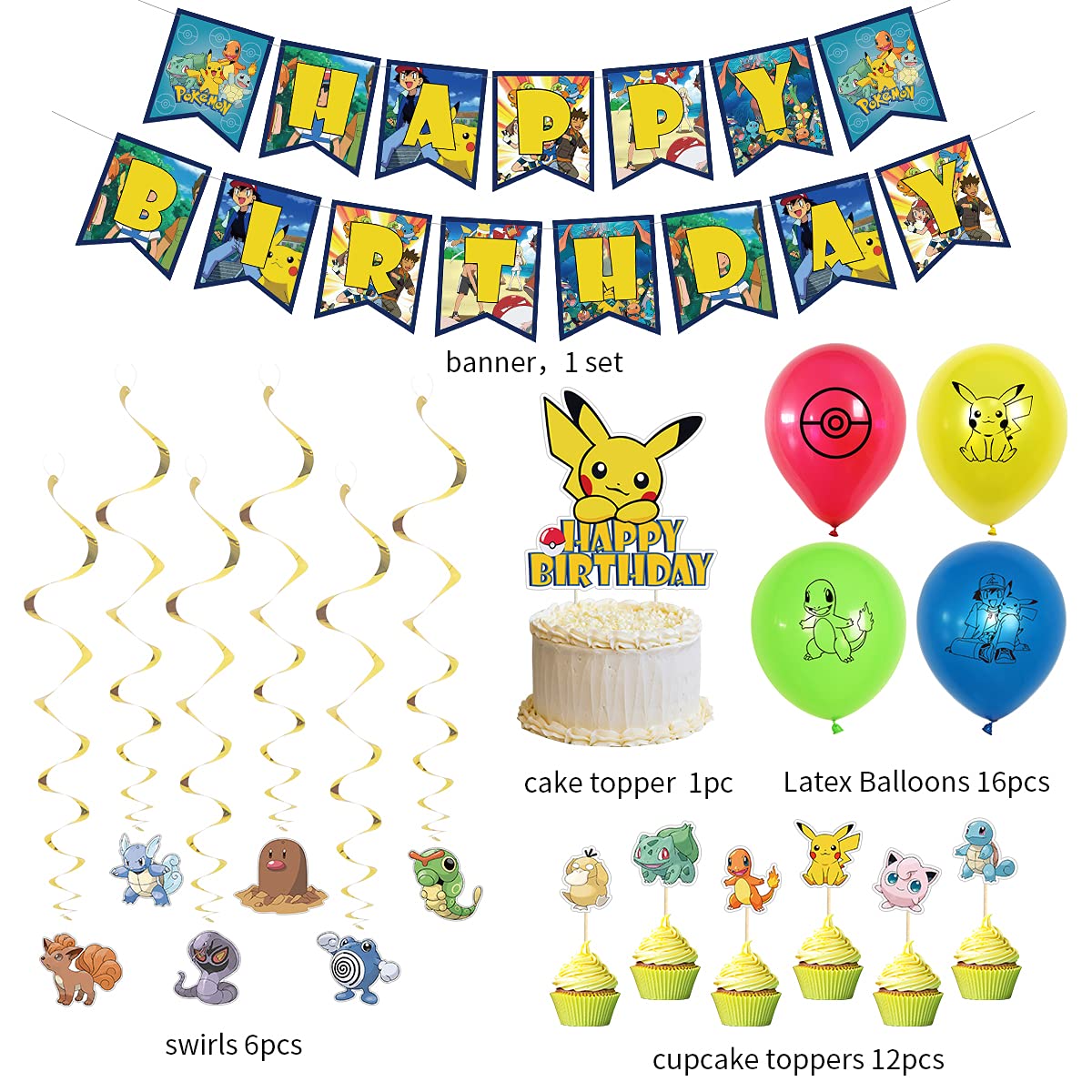Buy Pokemon Birthday Party Supplies Pikachu Party Decorations Set with ...