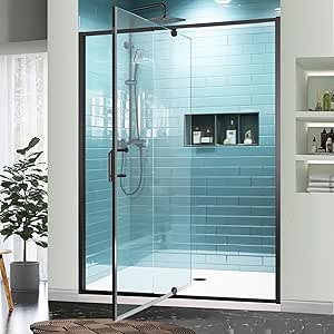 GroGro 56-60" W x 71" H Semi-Frameless Pivot Glass Sliding Shower Door,Pivot Shower Door with 1/ ...