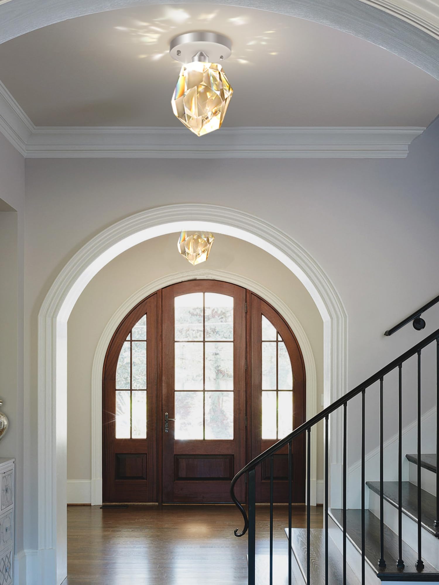 IDEQUY Mini Chrome Crystal Ceiling Light,Small Flush Mount Light ...