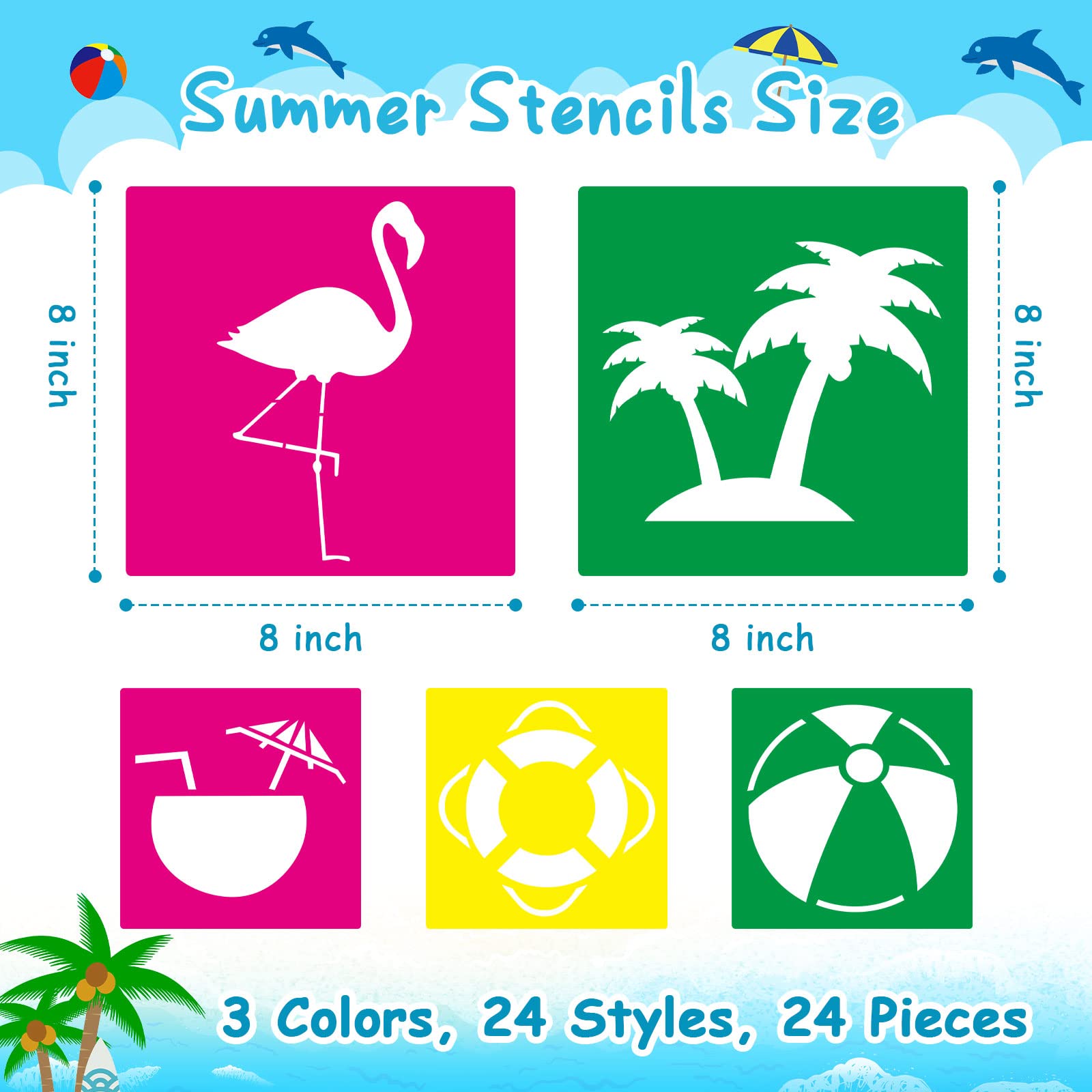 Snapklik.com : 24 Pieces Summer Stencils For Kids 8 Inches Drawing ...