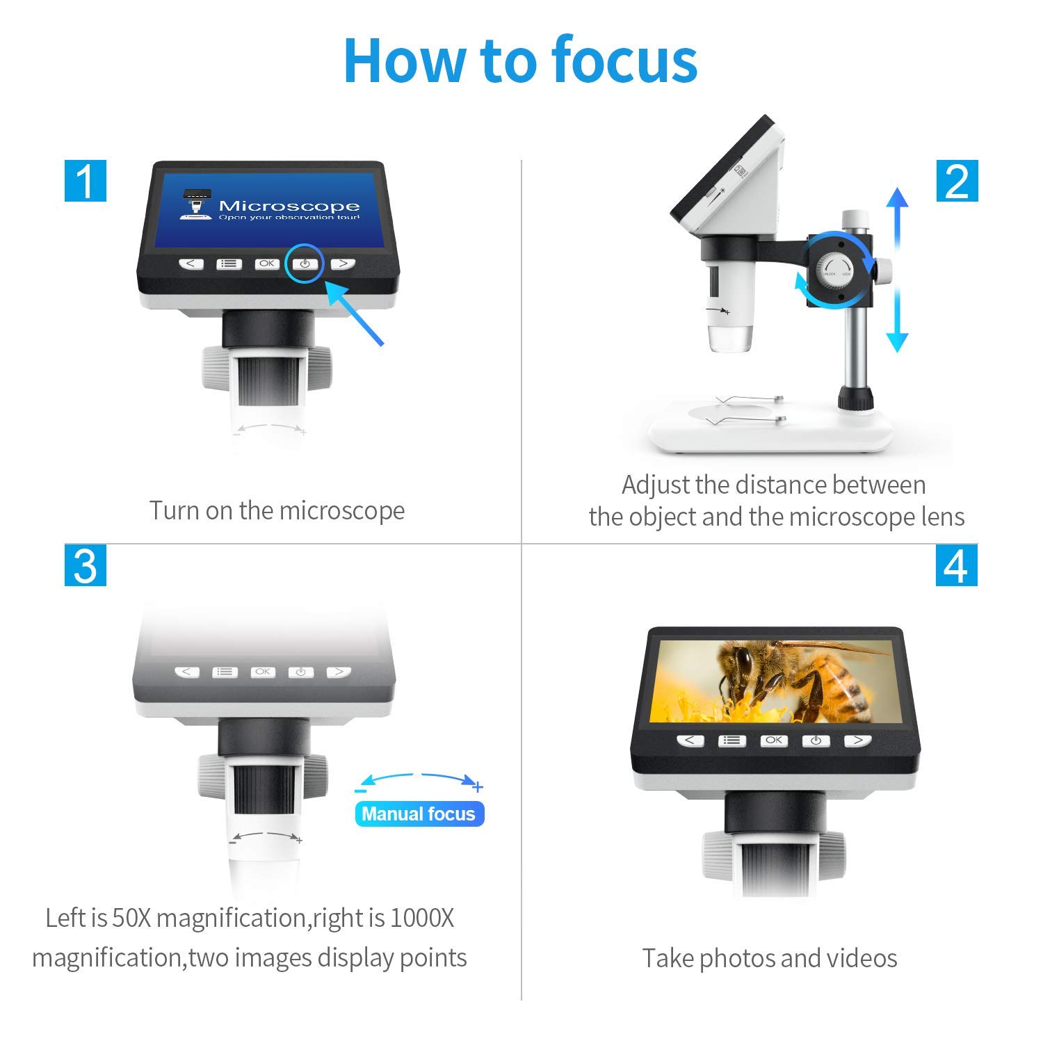 Snapklik.com : LCD Digital Microscope, SKYBASIC 4.3 Inch 50X-1000X ...
