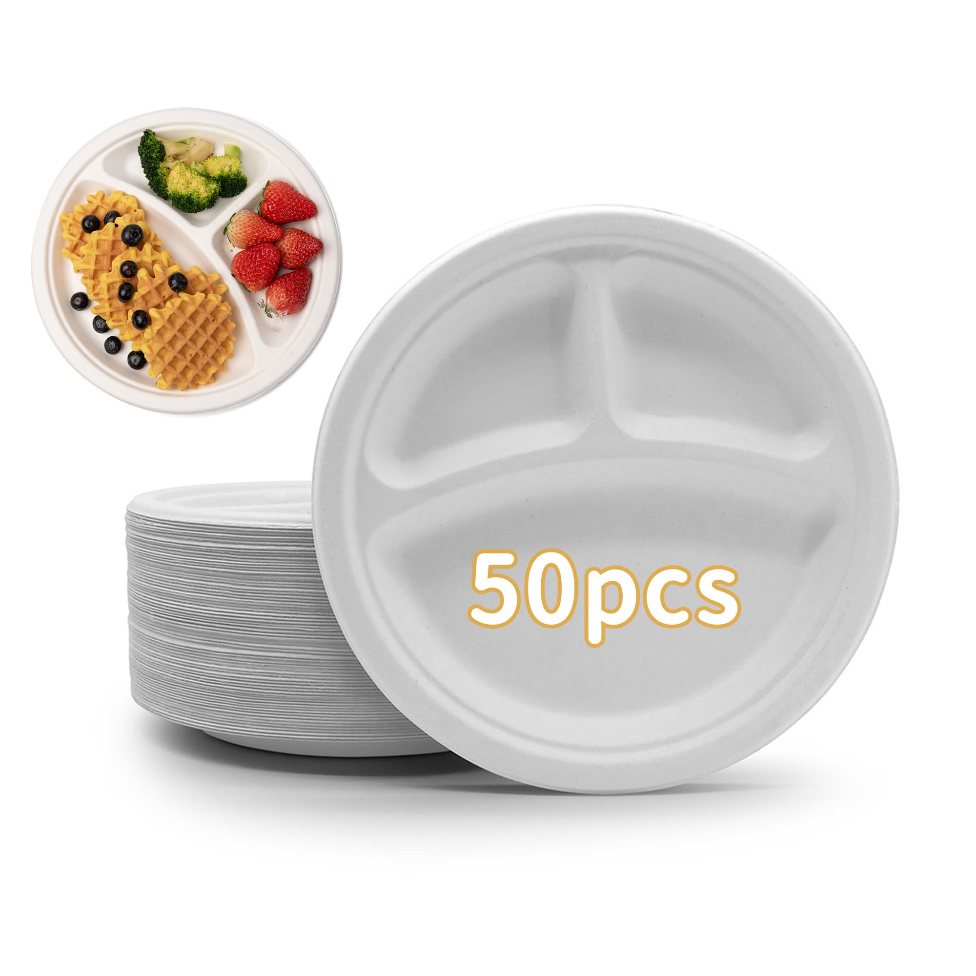 Amazon.co.jp: Desirable サトウキビ パルプ ハードタイプ 使い捨てお皿 電子レンジ対応 取り皿 盛付け皿 プレート ホワイト 暮らし良い品 エコミニ (26cm(3つ ...